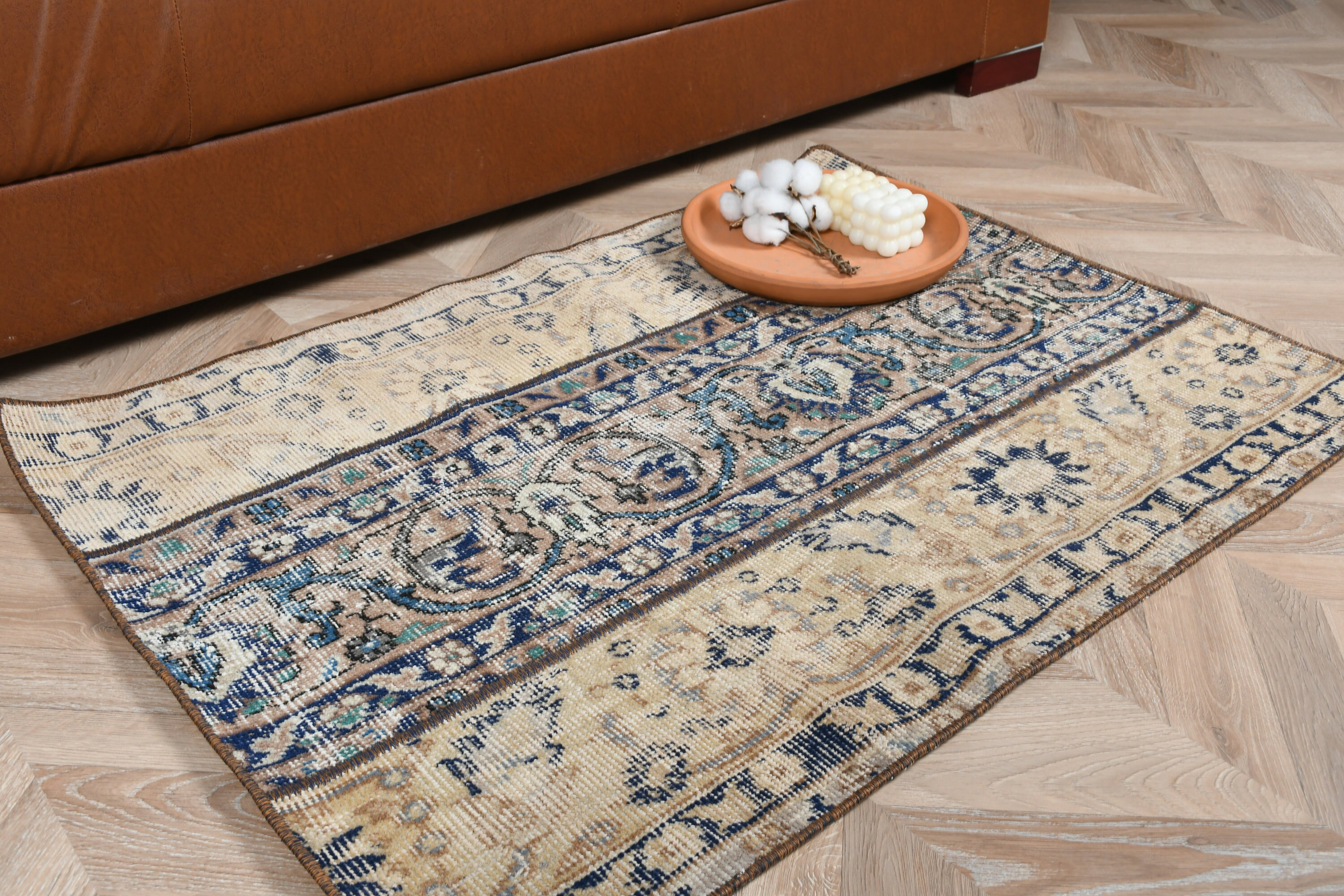 Fleur De Lis Living Vintage Turkish Door Mat In Beige and Blue With ...