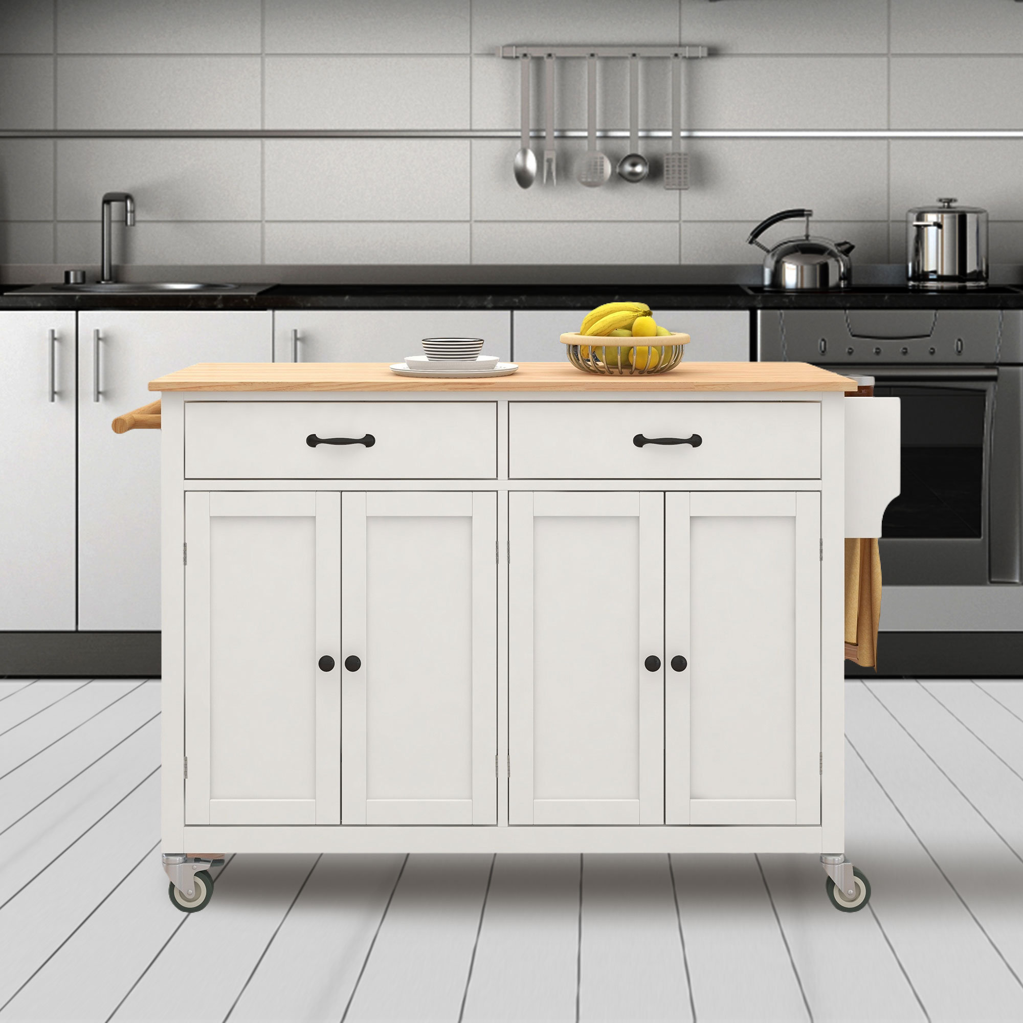 Red Barrel Studio® Kitchen Island Cart With Wood Top And Locking Wheels ...