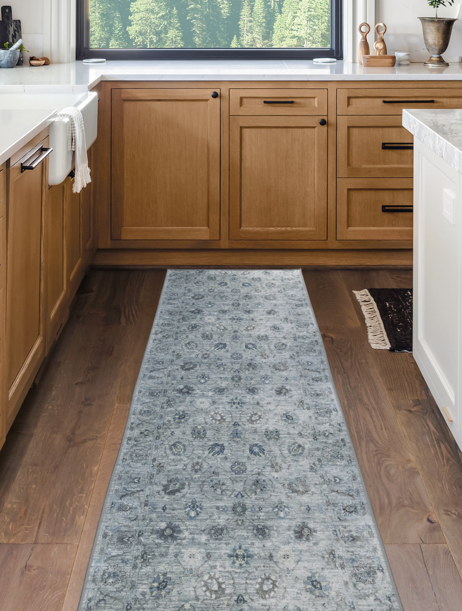 Andover Mills™ Custom Size Printed Blue Floral Design Cotton Pile ...