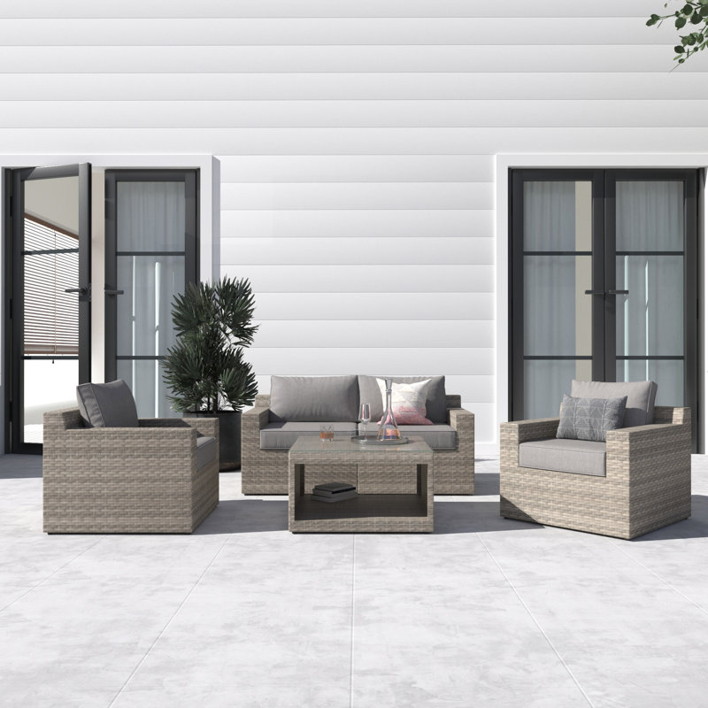 Joss & Main Eastford 4 Piece Rattan Multiple Chairs Seating Group with ...