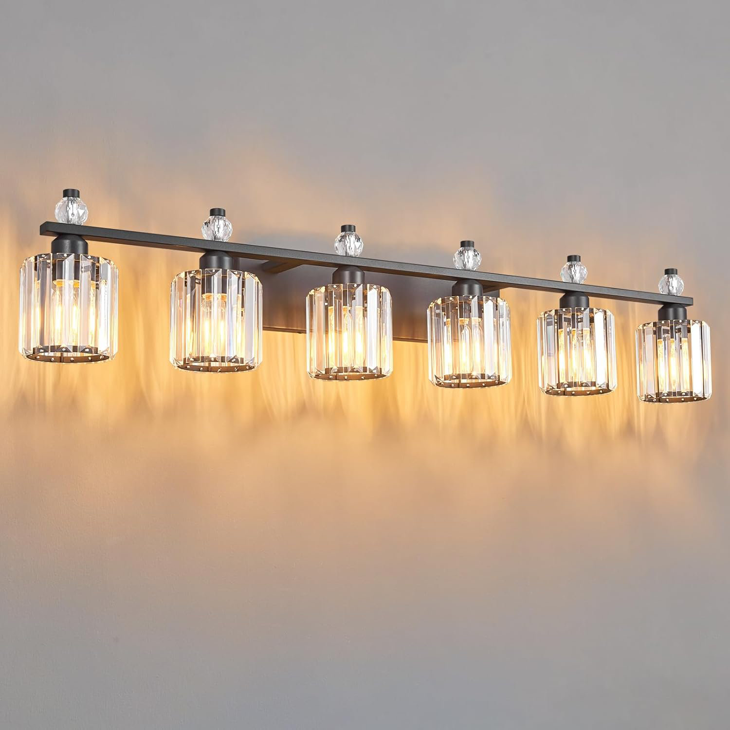 Everly Quinn Modern Crystal Bathroom Vanity Light Fixture, 6-Light ...
