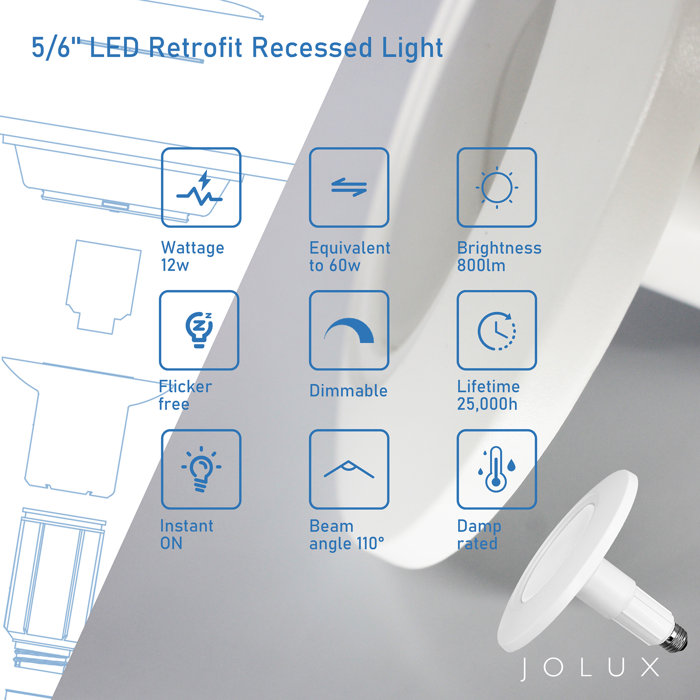 Jolux 6" Adjustable LED Retrofit Recessed Lighting Kit for Easy Remodel ...