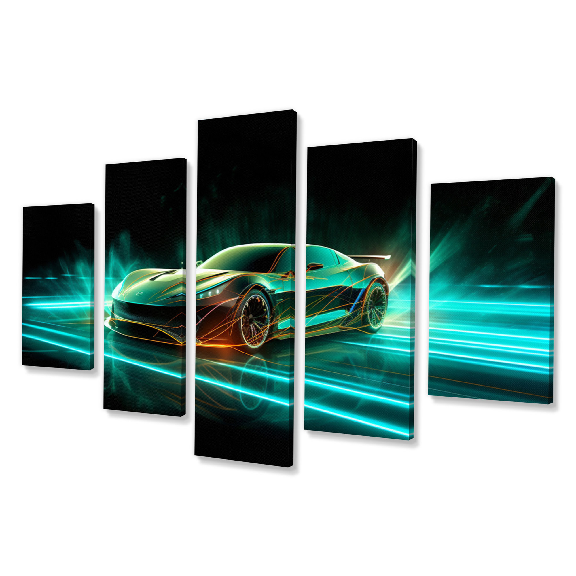Ebern Designs Teal Neon Exotic Car III - Neon Car Canvas Print - 5 ...