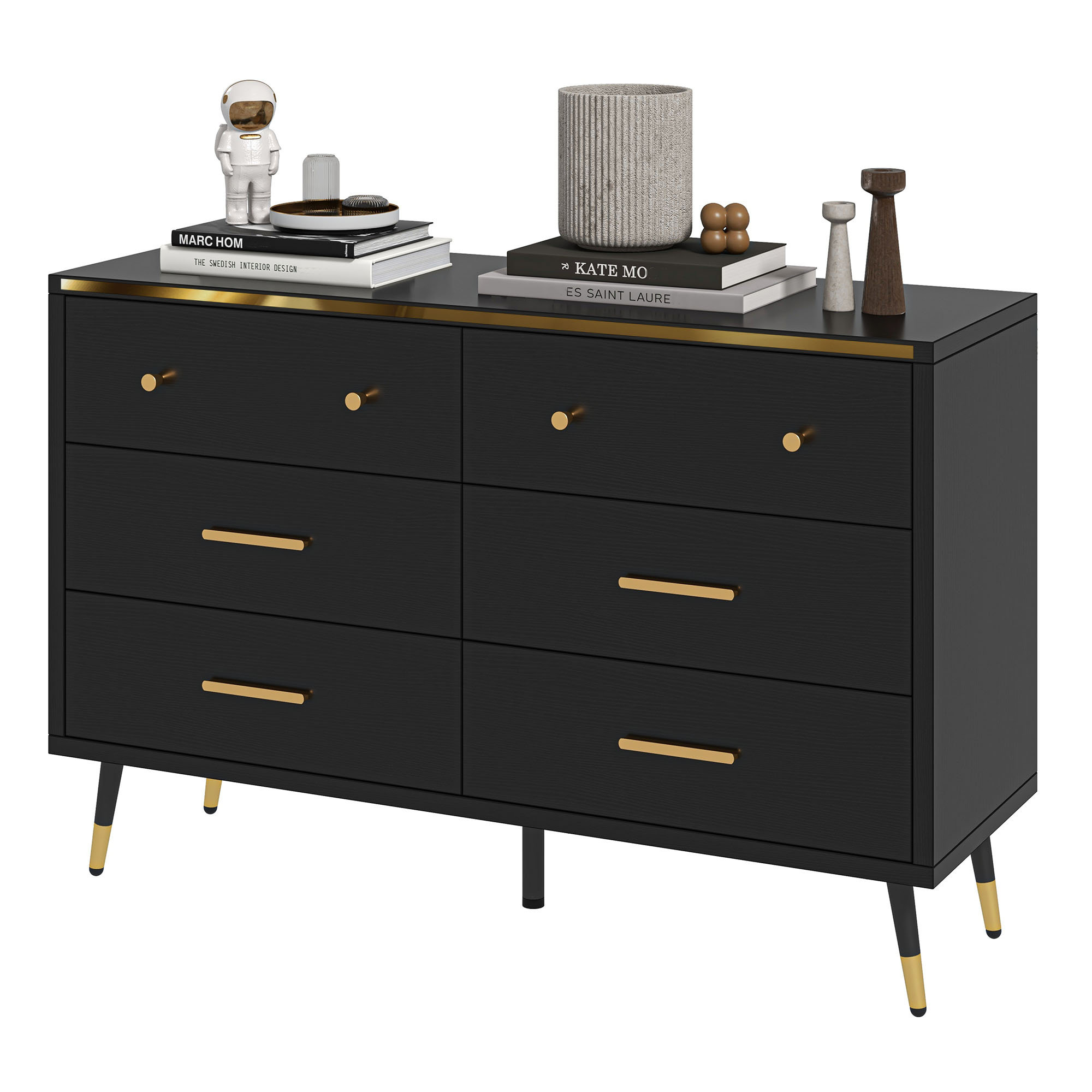 Mercer41 Modern 6 Drawer Storage Cabinet Double Dresser Chests Of Drawers With Metal Handle ...