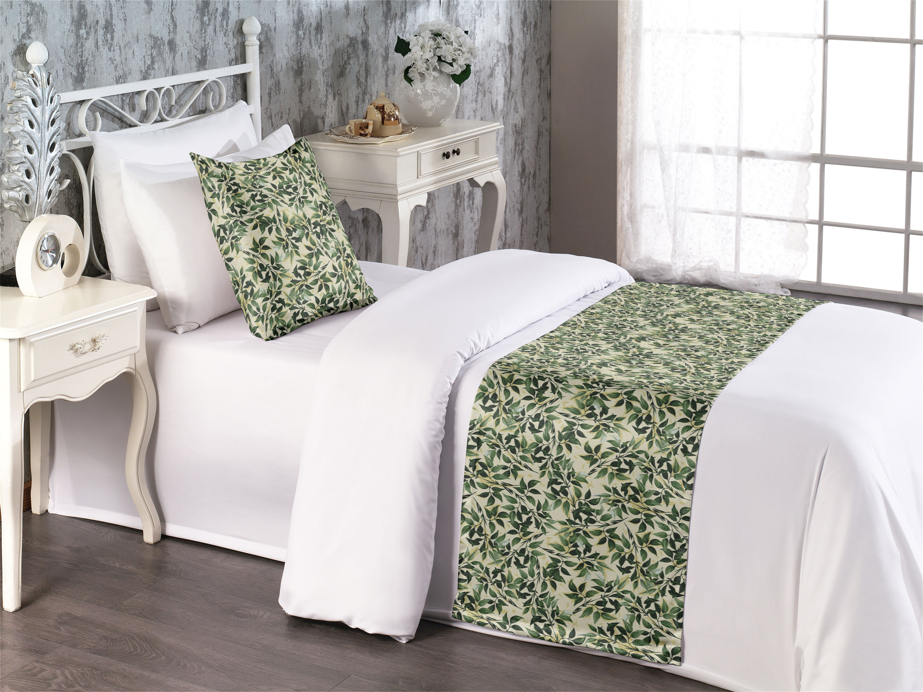 Ambesonne Jungle Bed Runner Set Ivy Branches Leaves Botany Pale Green ...