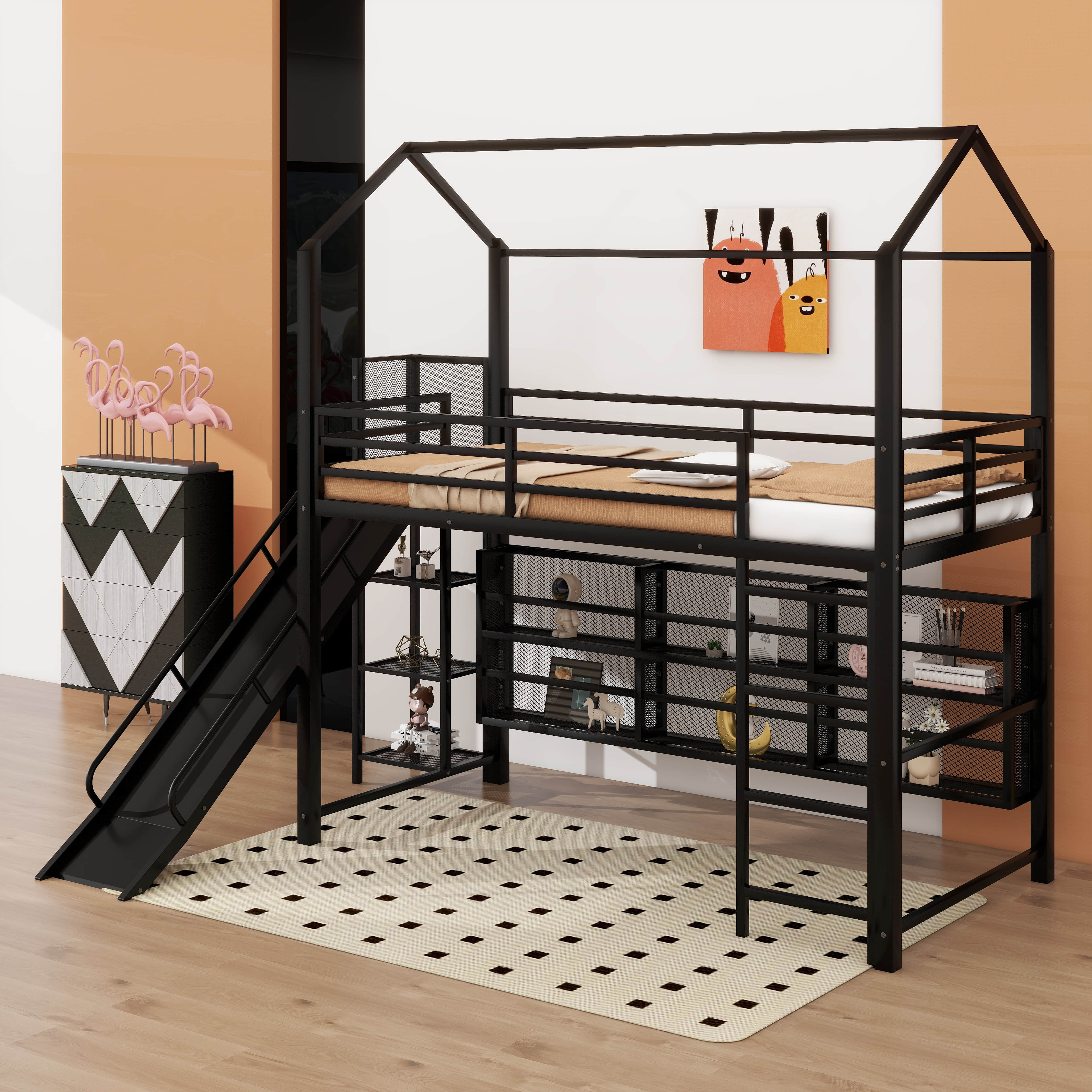 Harper Orchard A Twin-Sized Metal Loft Bed Designed With Iron Mesh ...