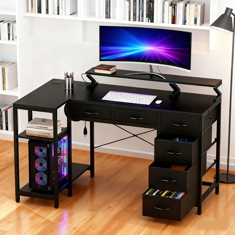 Ebern Designs L-shaped Gaming Desk With Built-in Led Lights | Wayfair