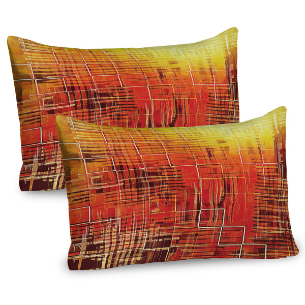 Ambesonne Orange Pillow Sham 2 Pack Grunge Retro MosaicOrange Yellow ...