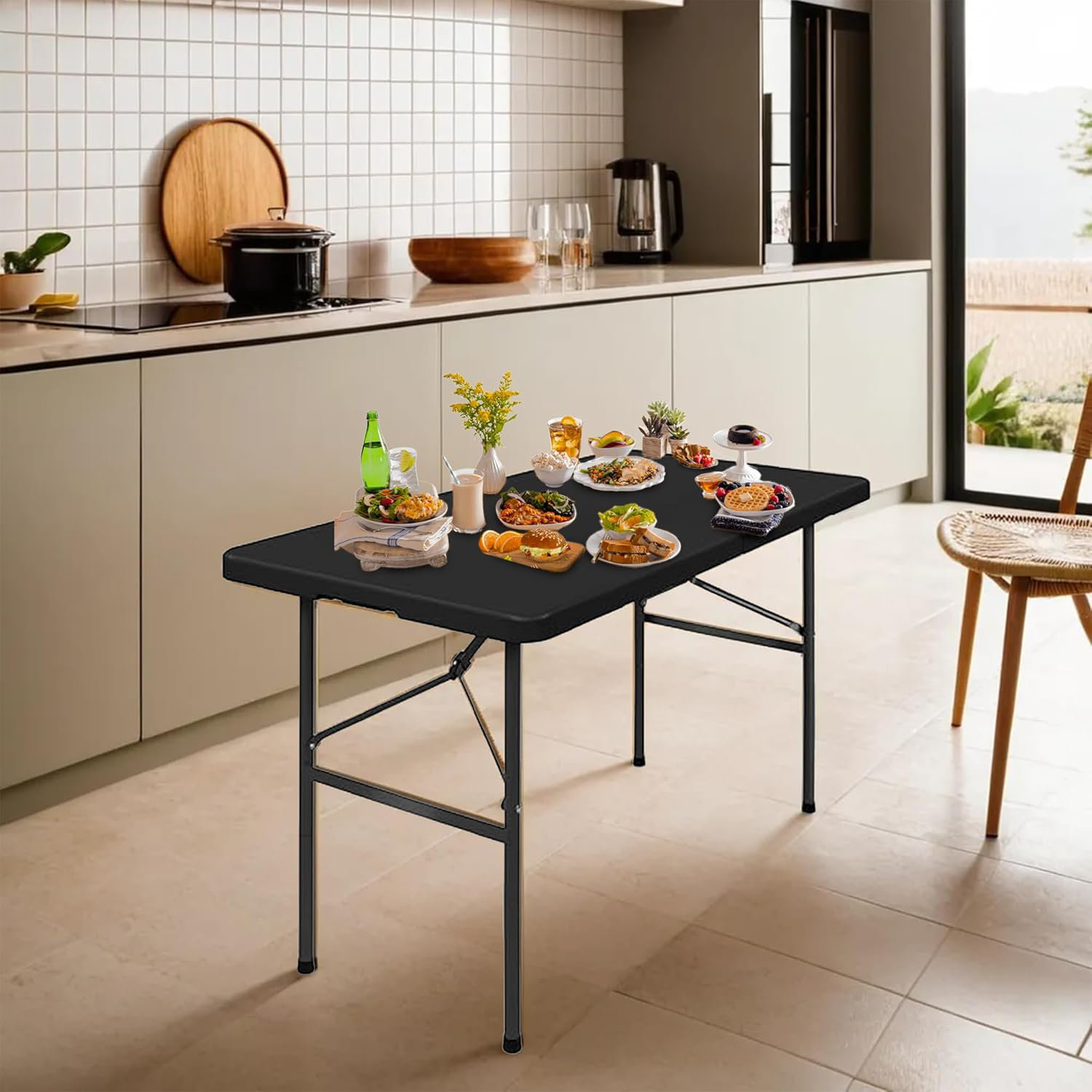 MAGBIX 4Ft Plastic Folding Table, Indoor Outdoor Heavy Duty Portable W ...