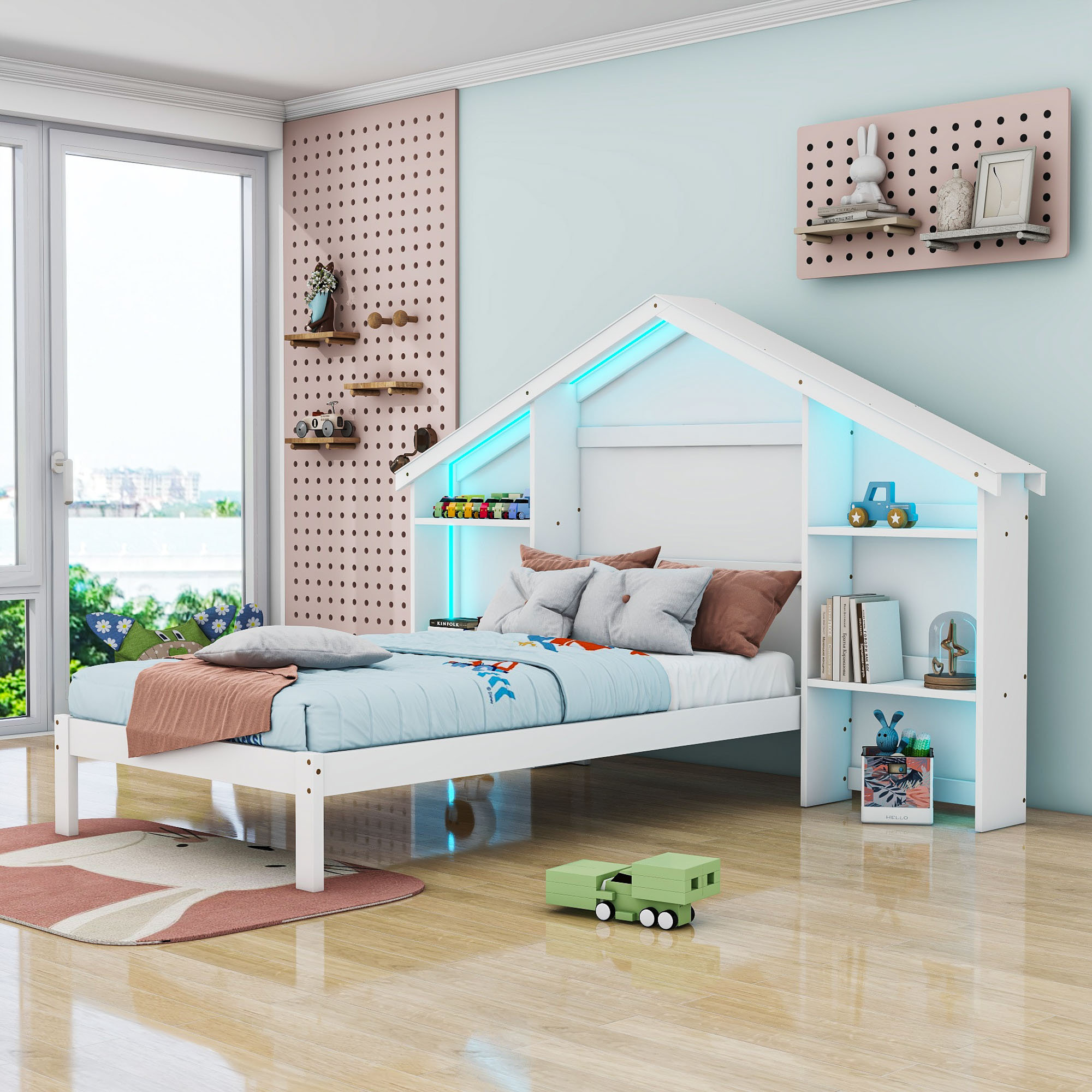 Red Barrel Studio® Vyola Wood Platform Bed with House-shaped Storage ...