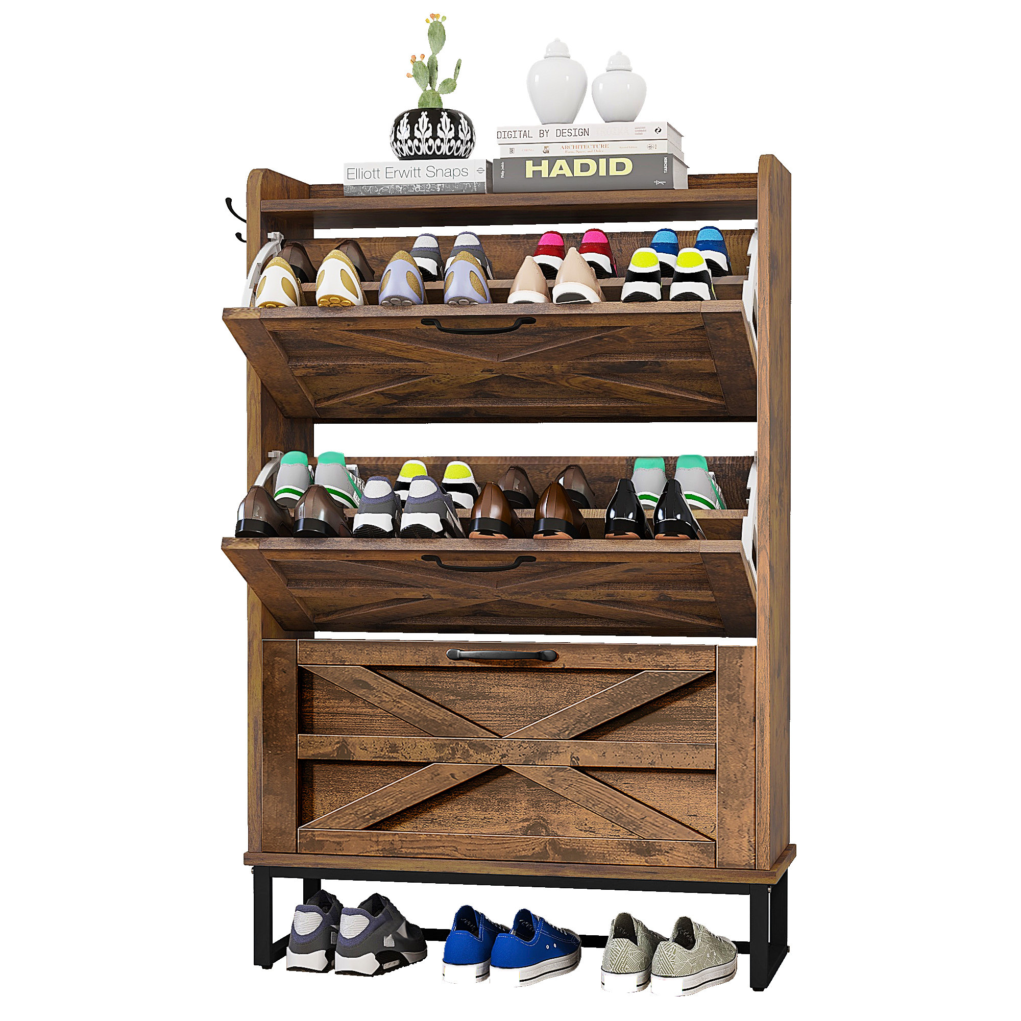 August Grove® 3 Tier Farmhouse Shoe Storage Cabinet | Wayfair
