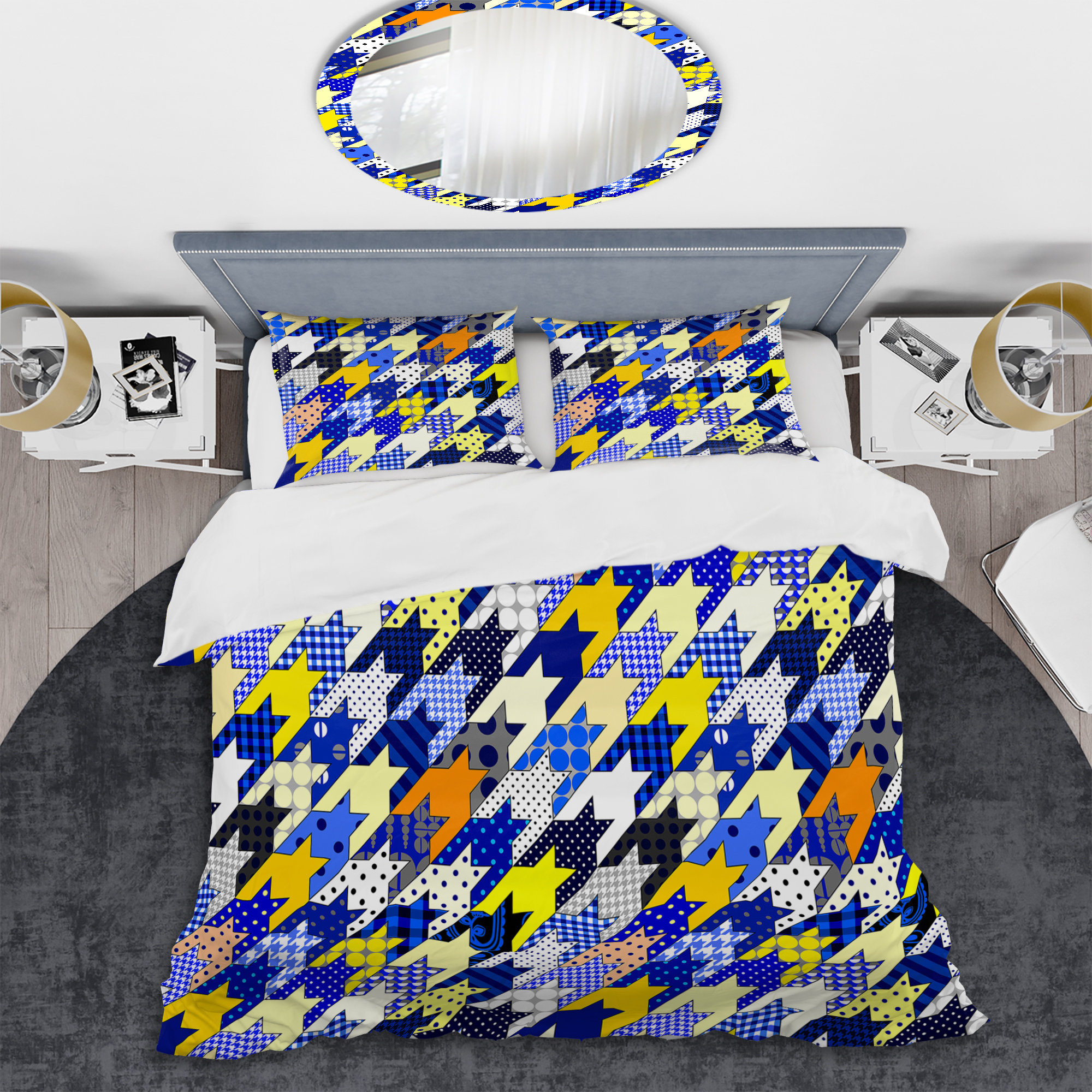 Design Art Yellow and Blue Patchwork - Abstract Duvet Cover Set ...