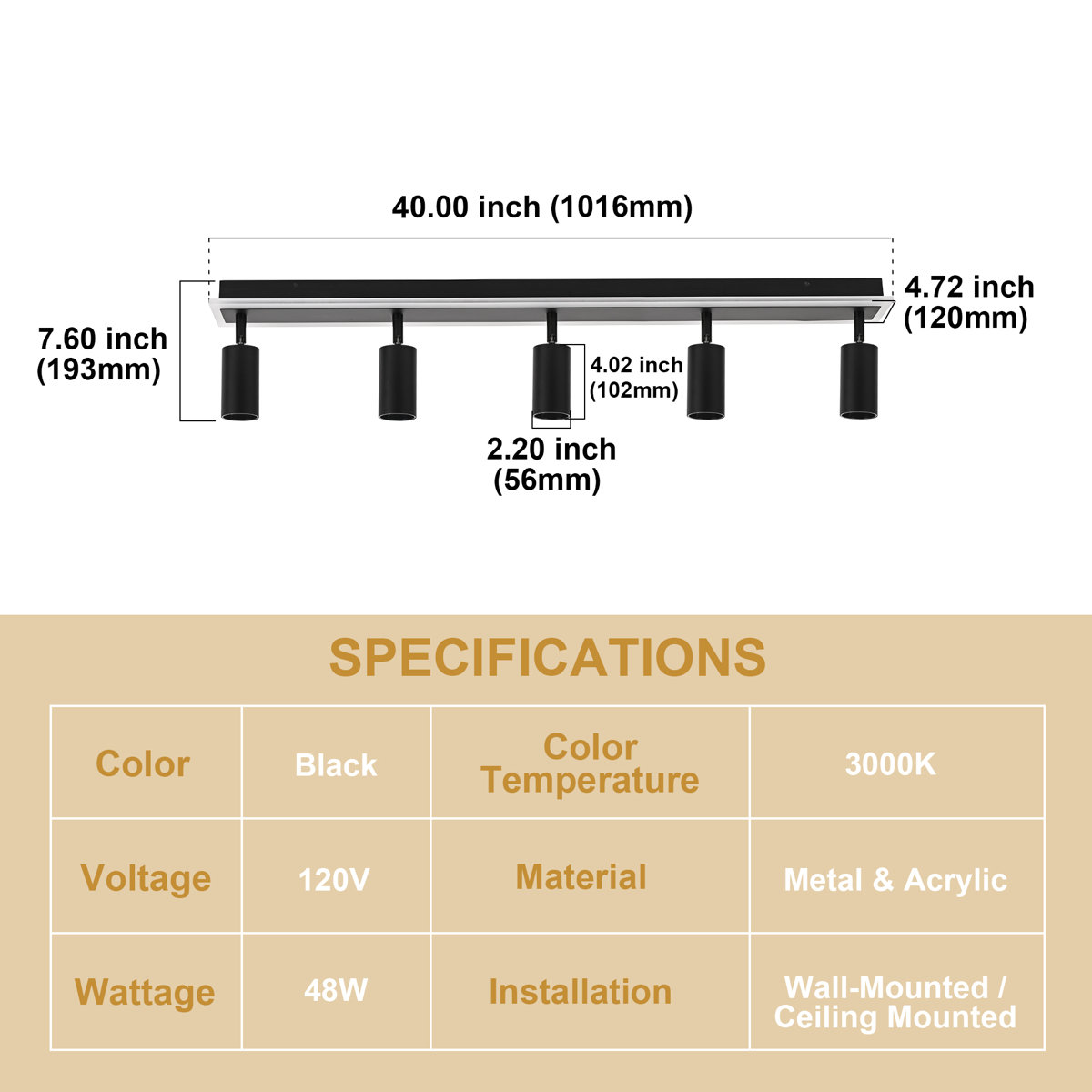 Latitude Run® 5-Lights LED Track Lighting Fixtures Ceiling, Black ...