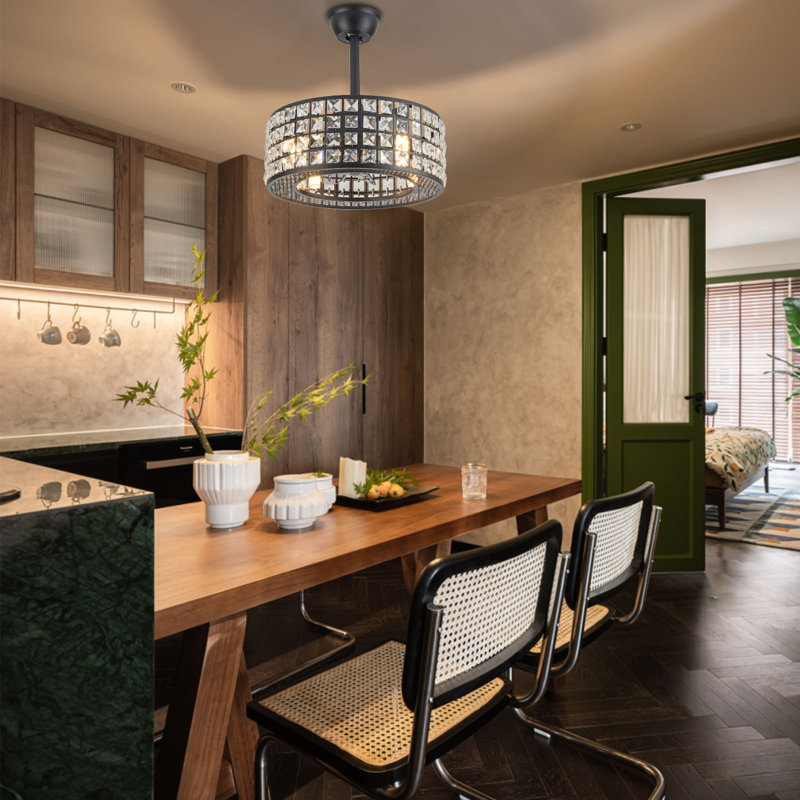 Millwood Pines Hatwell 18'' Industrial Crystal Ceiling Fan with Remote ...