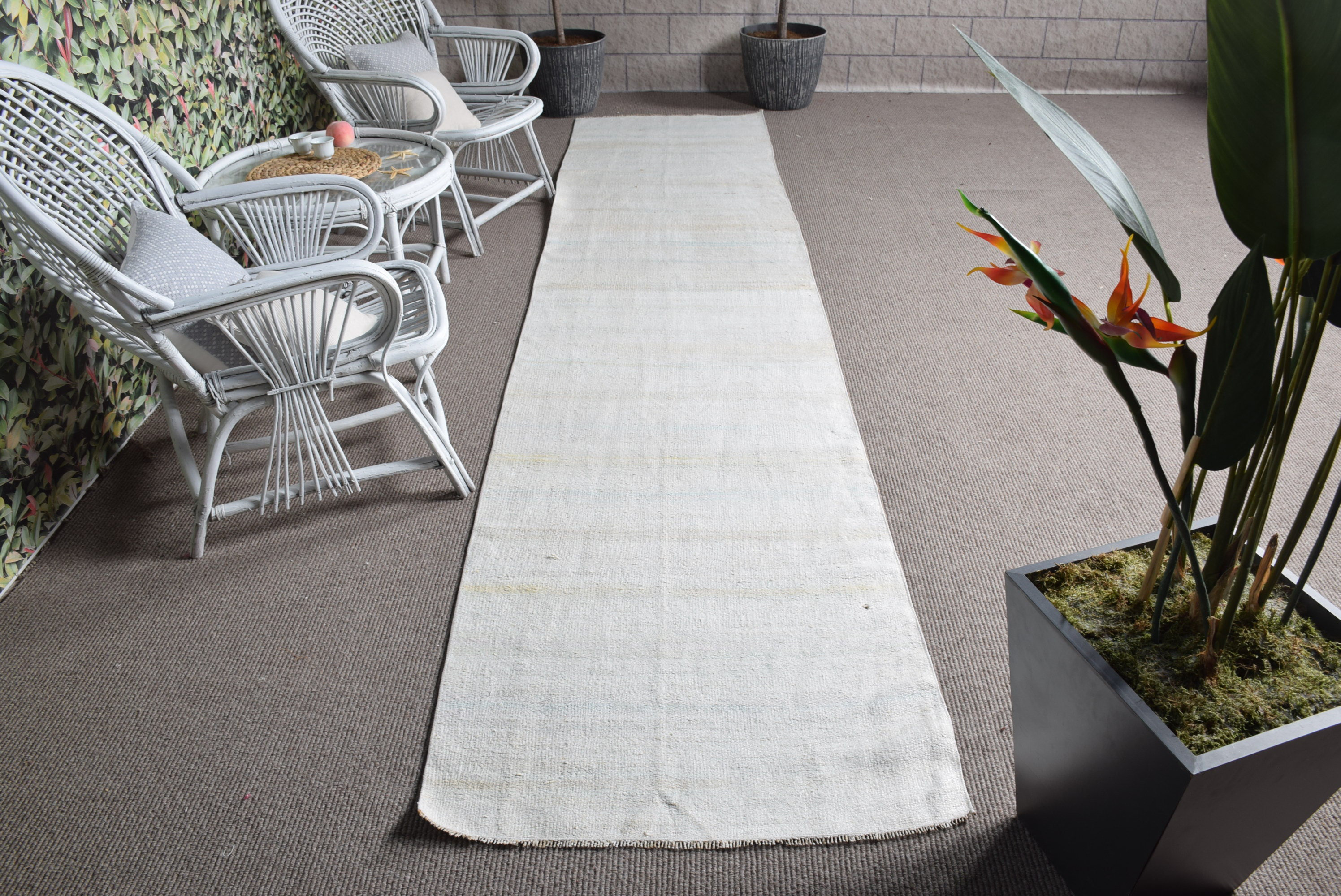 Dakota Fields Vintage Turkish Kilim Cream Runner Rug with Minimalist ...