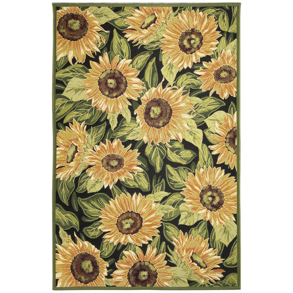 Lark Manor™ Akera Sunflowers Indoor/Outdoor Rug Black "& Reviews" | Wayfair