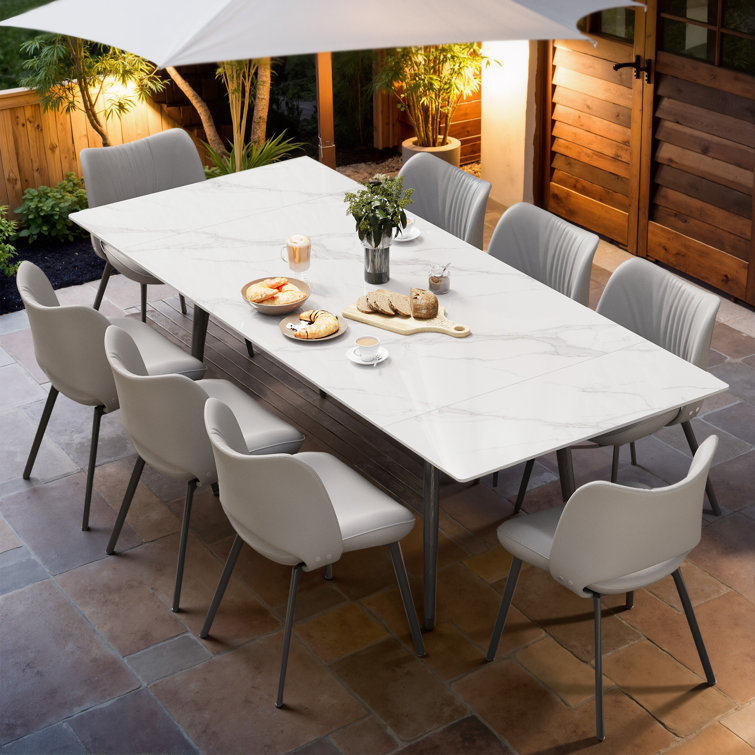 George Oliver Extendable Rectangular Sintered Stone Outdoor Dining ...