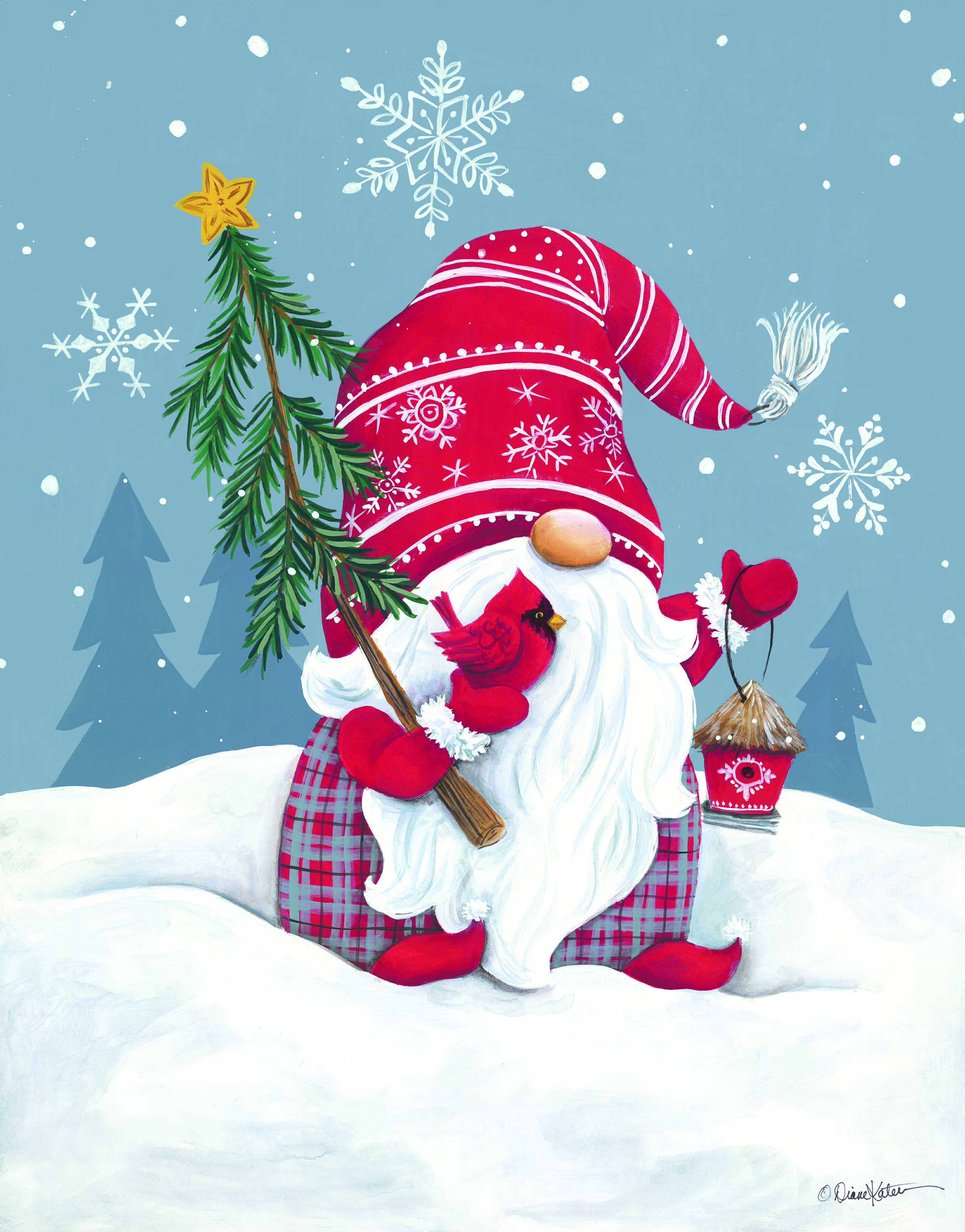 The Holiday Aisle® Snowy Gnome with Cardinal by Diane Kater - Wrapped ...