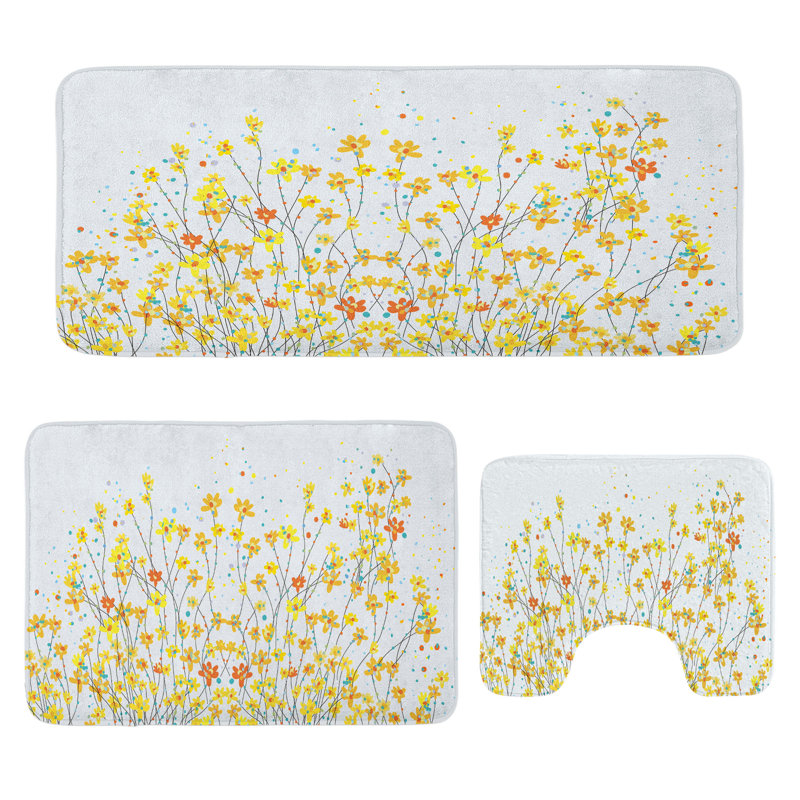 East Urban Home Flower Bathroom Rug Set 3 Pieces U-Shape & Rectangle ...