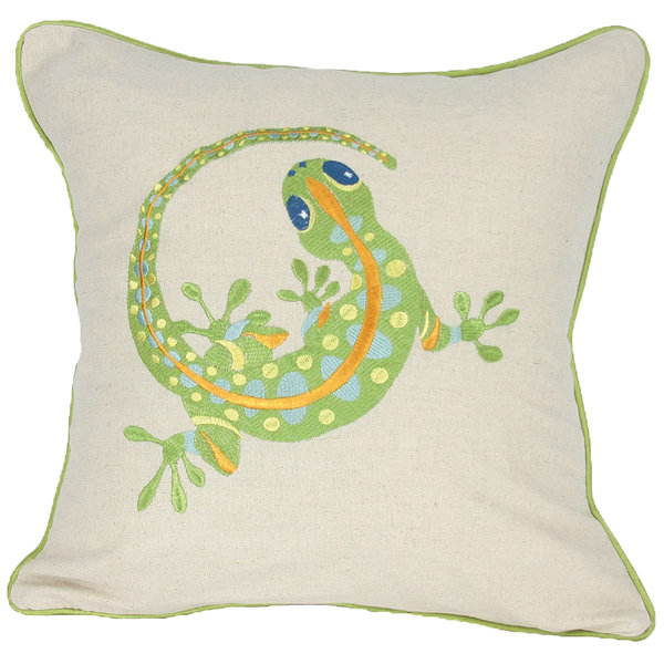 ZeaZu 18"X18" Beige And Green Lizard Linen Blend Zippered Pillow With ...