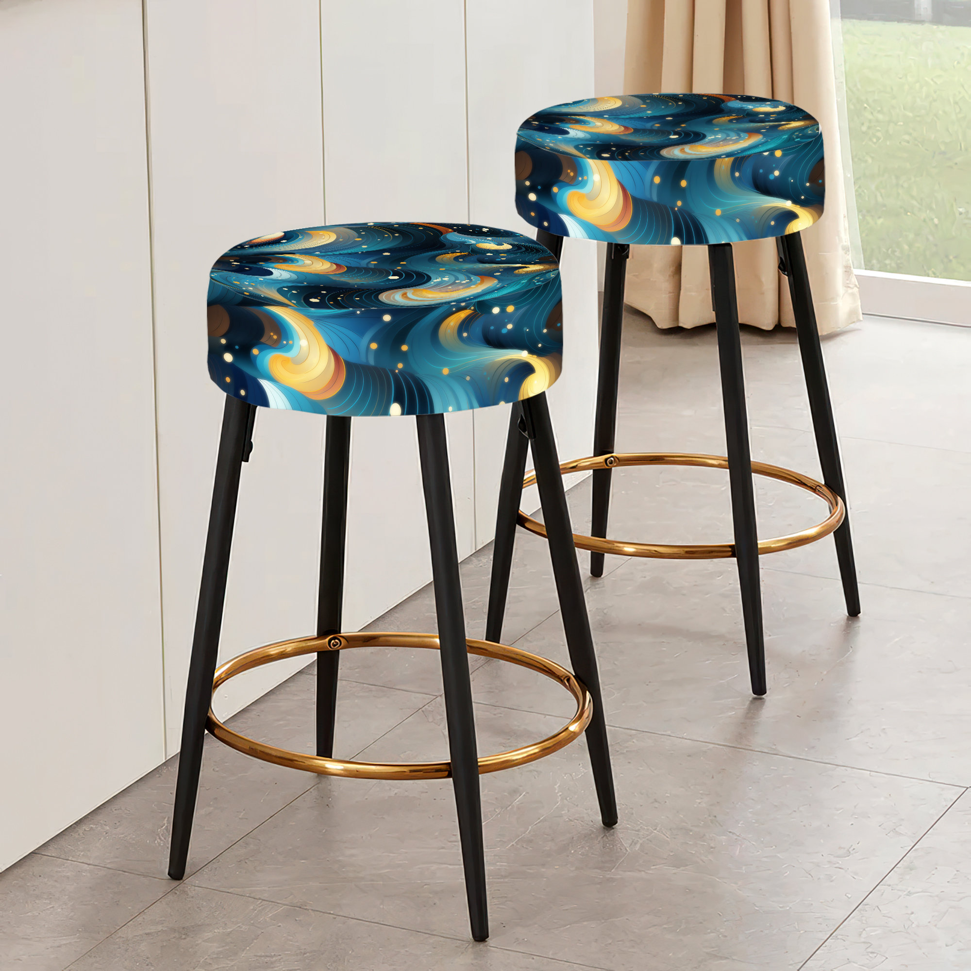 Design Art Celestial Geometry Geometric - Geometric Bar Stools Set Of 2 ...