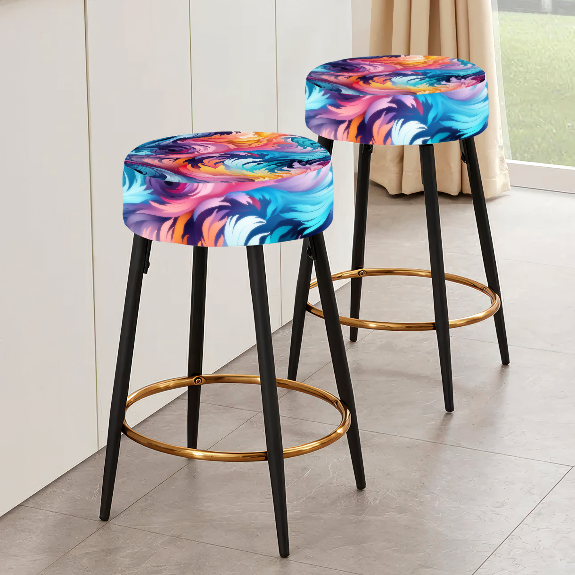 Design Art Celestial Aura Spirals - Abstract Bar Stools Set Of 2 | Wayfair
