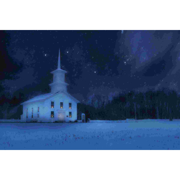 August Grove® Starry Night Church - Wrapped Canvas Painting | Wayfair