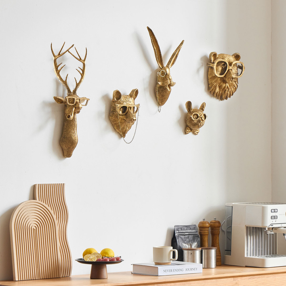 Everly Quinn 5 Piece Resin Animal Head Wall Decoration & Reviews | Wayfair