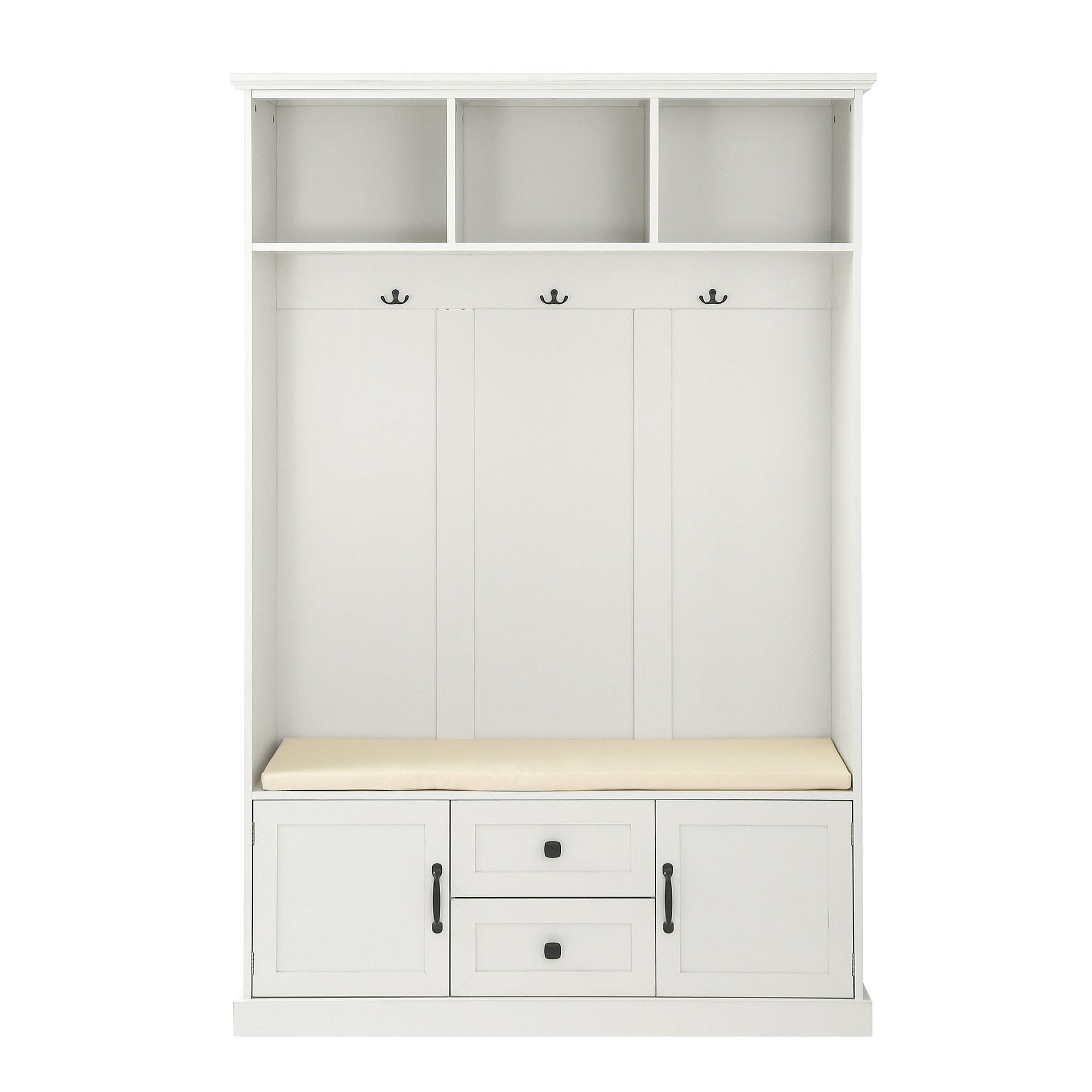 Red Barrel Studio® 47.2" Hall Tree with Bench, 3 Double Hooks, Cubbies ...