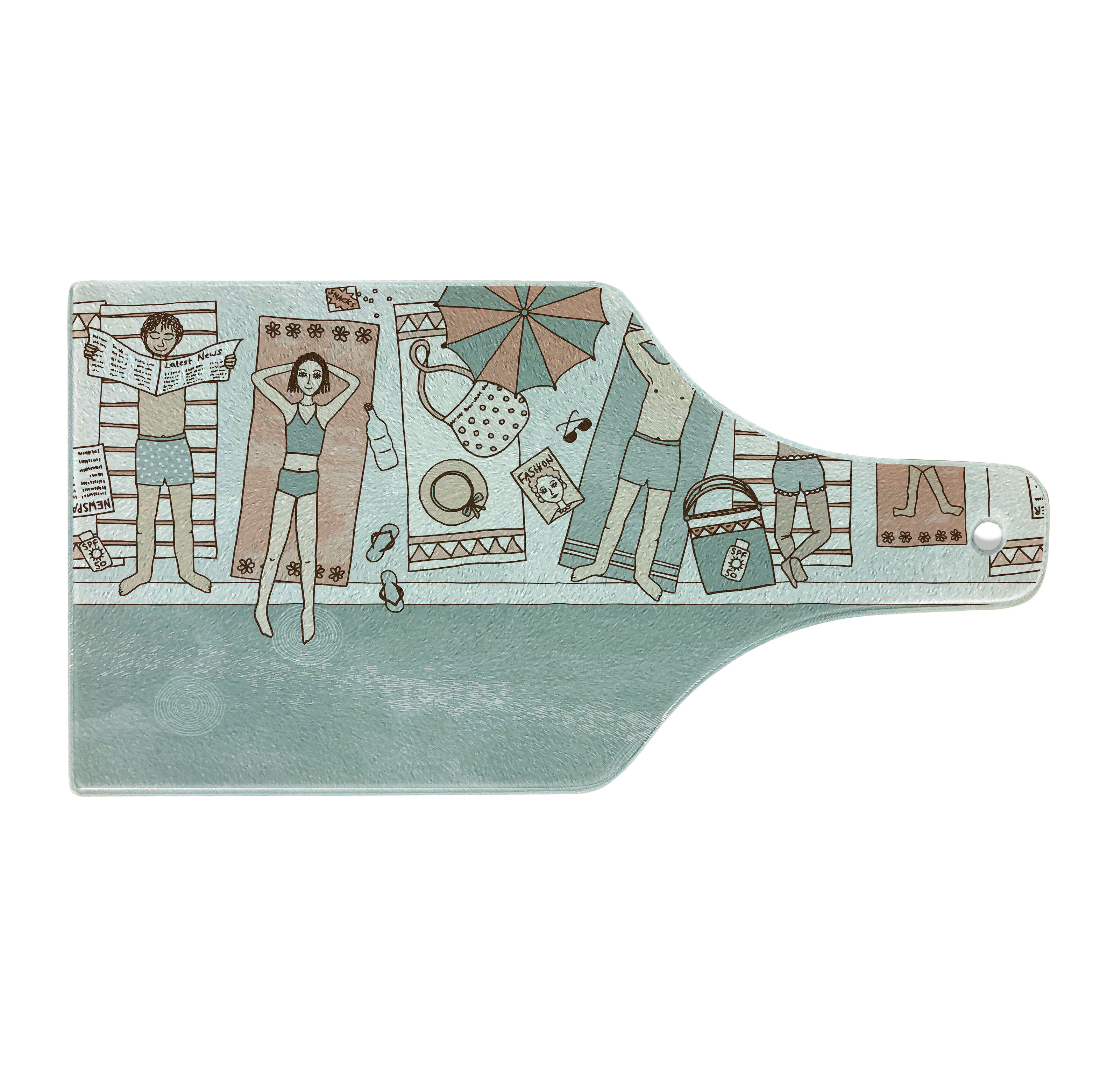 Ambesonne Summer Tempered Glass Cutting Board People Sunbathing by Pool ...