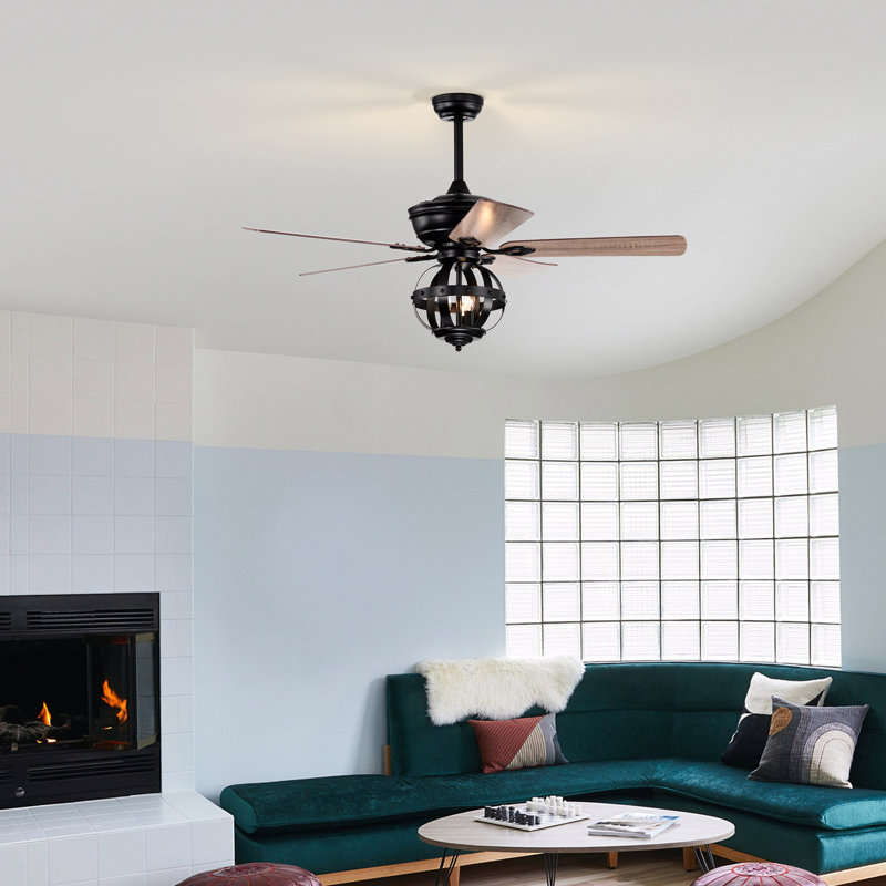 17 Stories 52" Kohn 5 - Blade Caged Ceiling Fan with Remote Control and ...