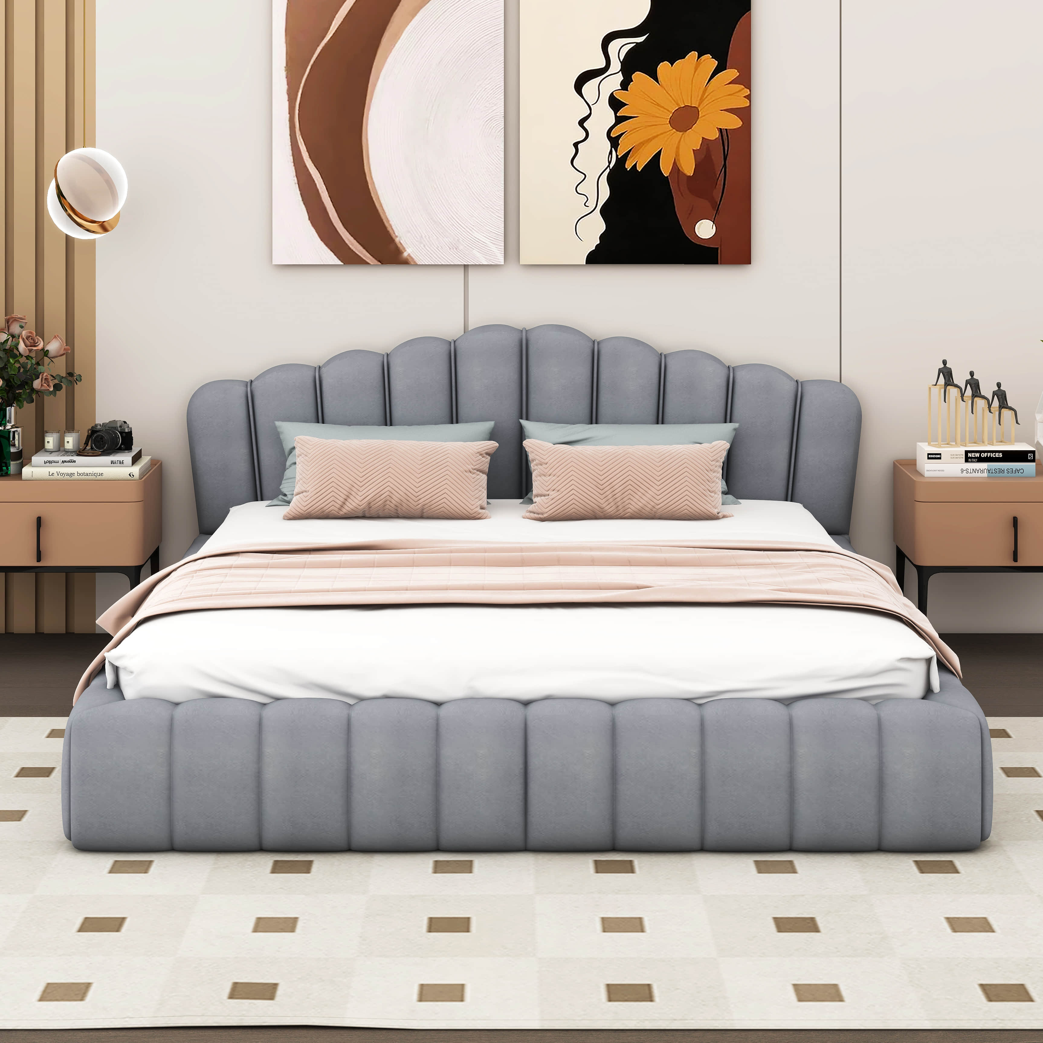 Mercer41 Ethann Velvet Upholstered Queen Bed Frame Floor Bed Shell ...