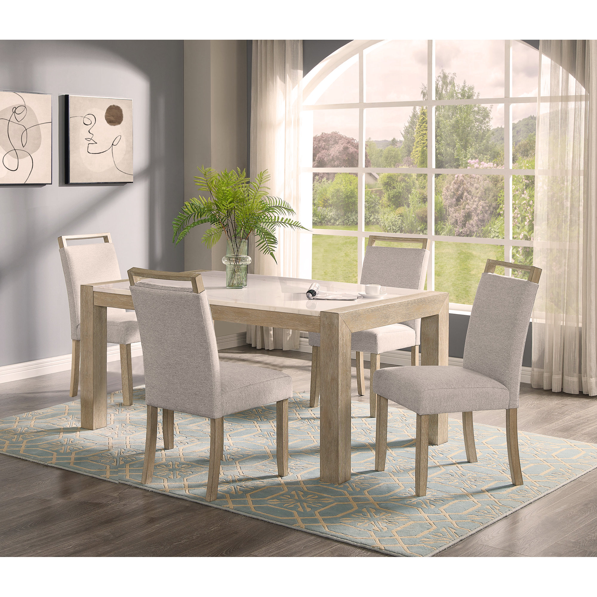 Gracie Oaks Dining Set Contemporary Style White Genuine Rectangular ...