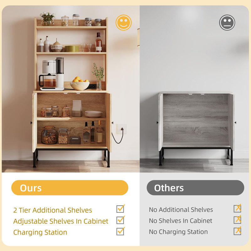 Bayou Breeze White Microwave Stand Bakers Rack Cabinet, Oak | Wayfair