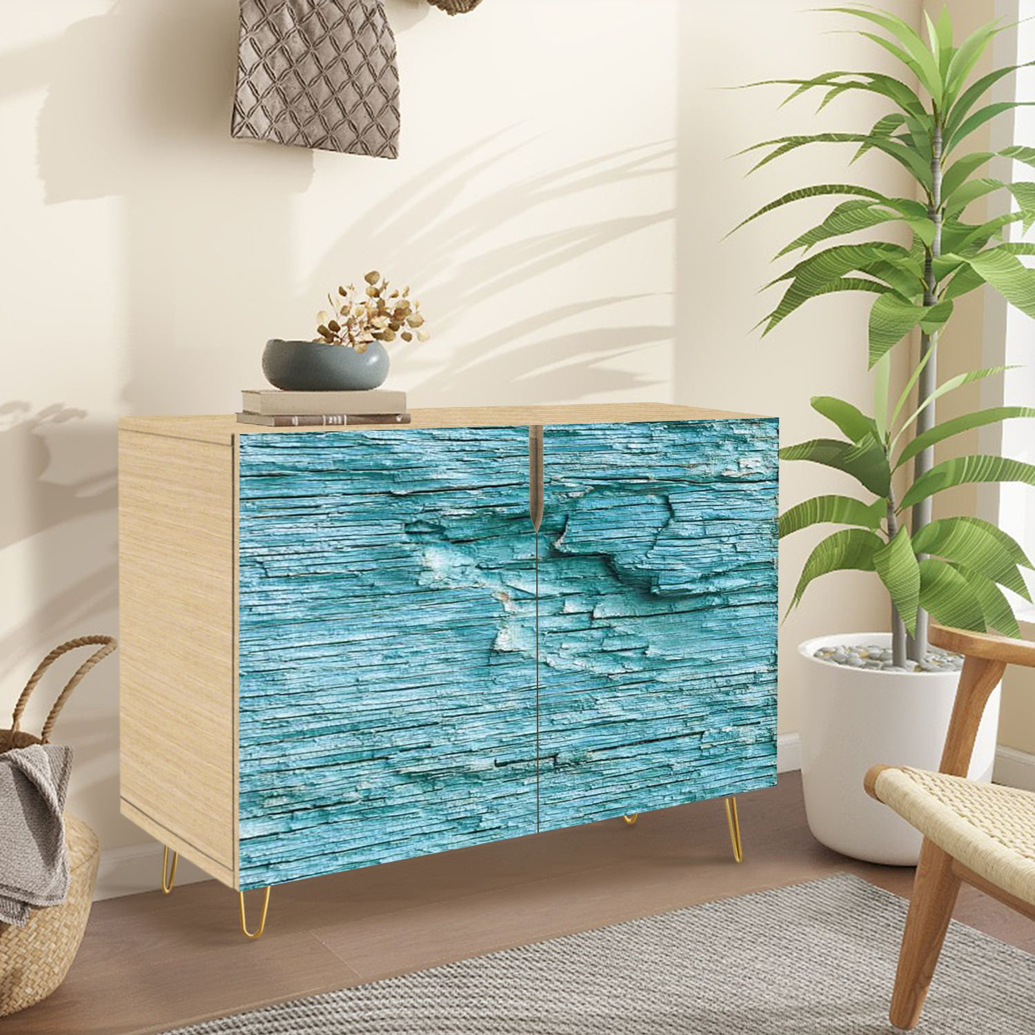 Dakota Fields Sideboard Buffet Cabinet with Storage Blue Shabby Painted ...