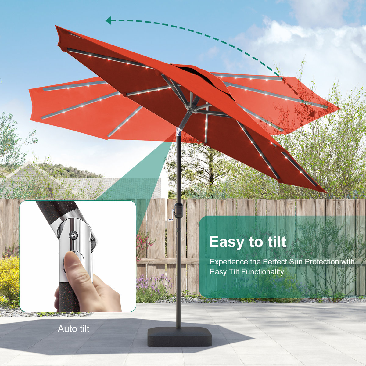 ACEGOSES 9Ft LED Patio Umbrella, Market Umbrella W/ 8-Rib Sturdy Metal ...