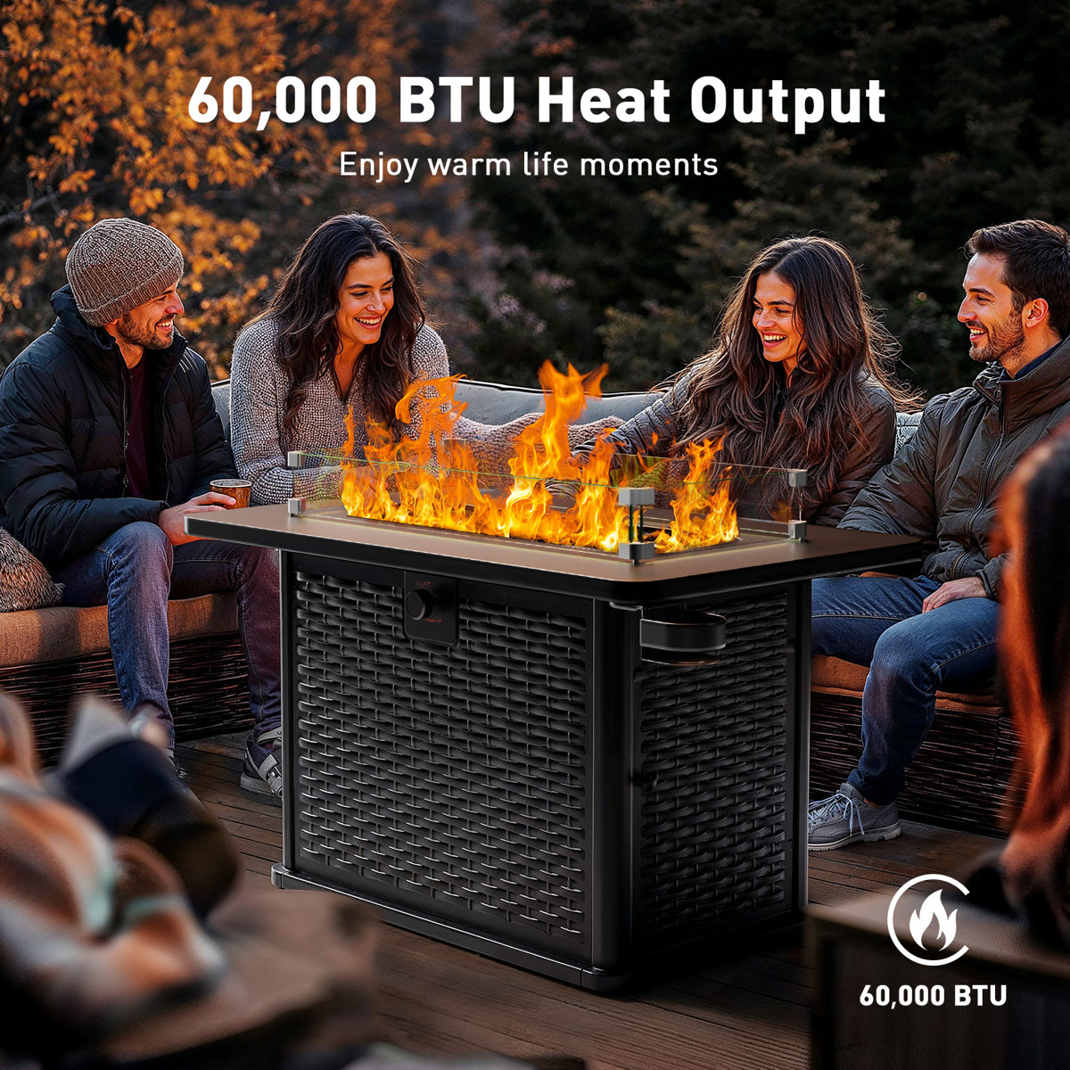 Arlmont & Co. 43" Fire Pit Table Propane Outdoor Fireplace with Glass ...