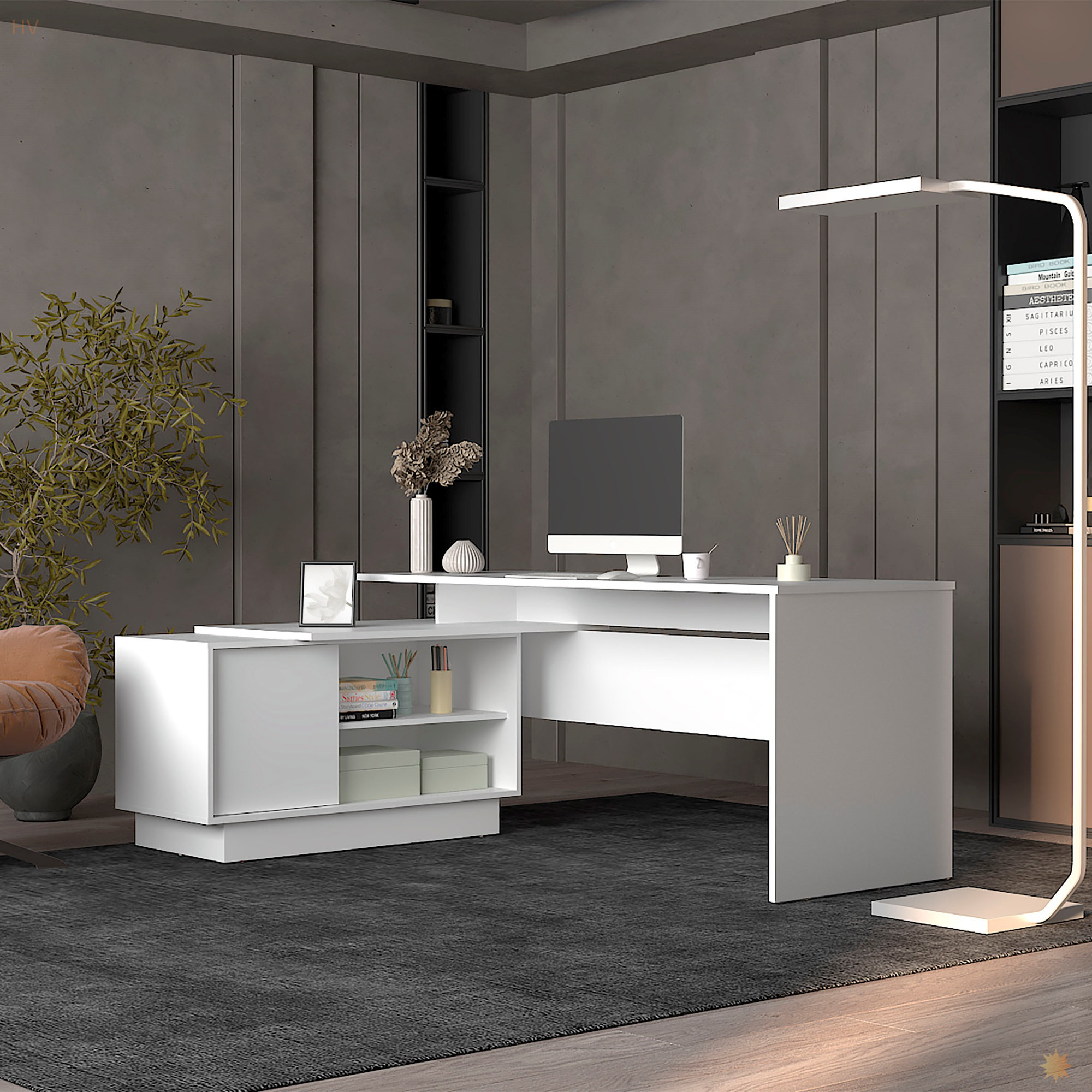 George Oliver Emery L-Shaped 70" Wide Desk With One Cabinet And Two ...