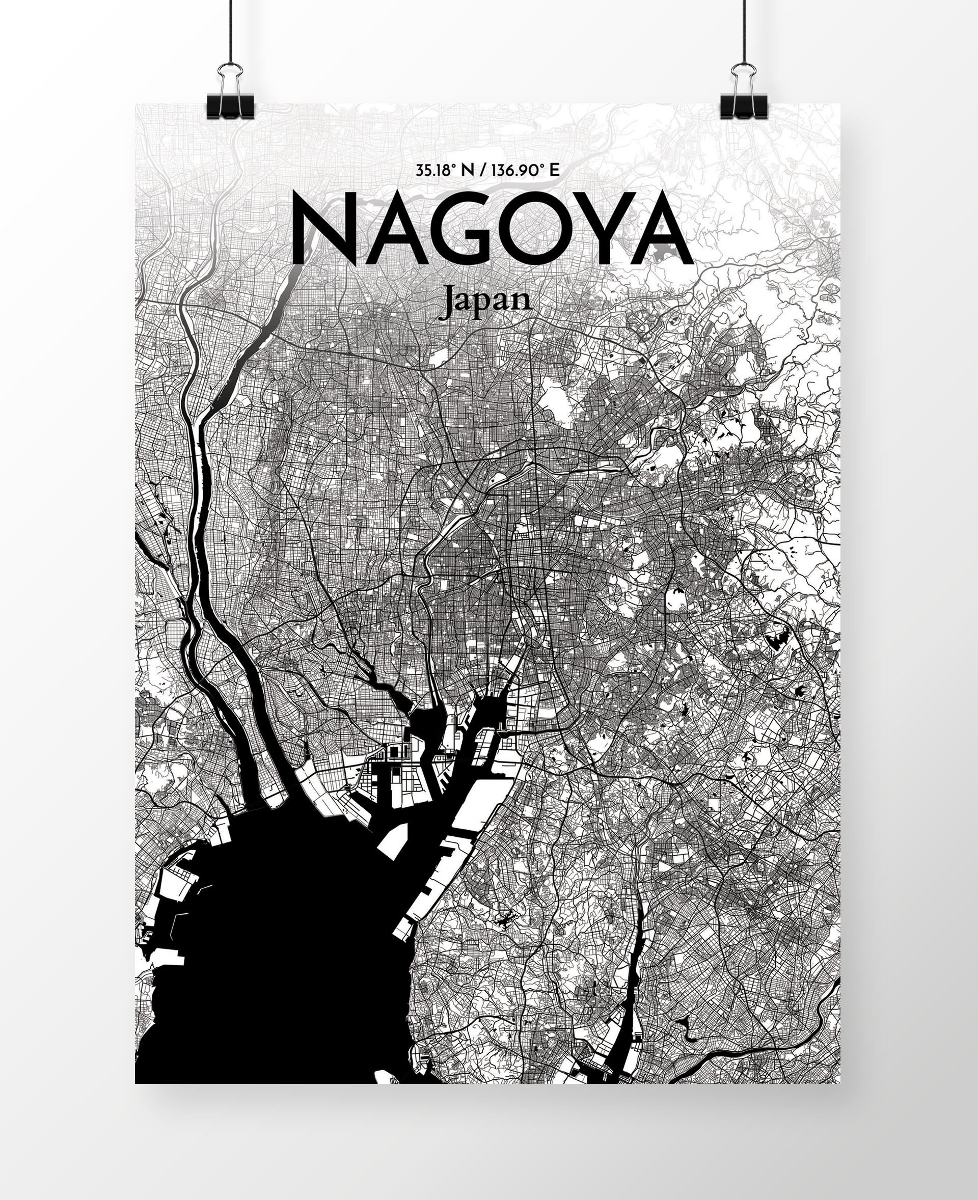 OurPoster.com 'Nagoya City Map' Graphic Art Print Poster in Ink ...