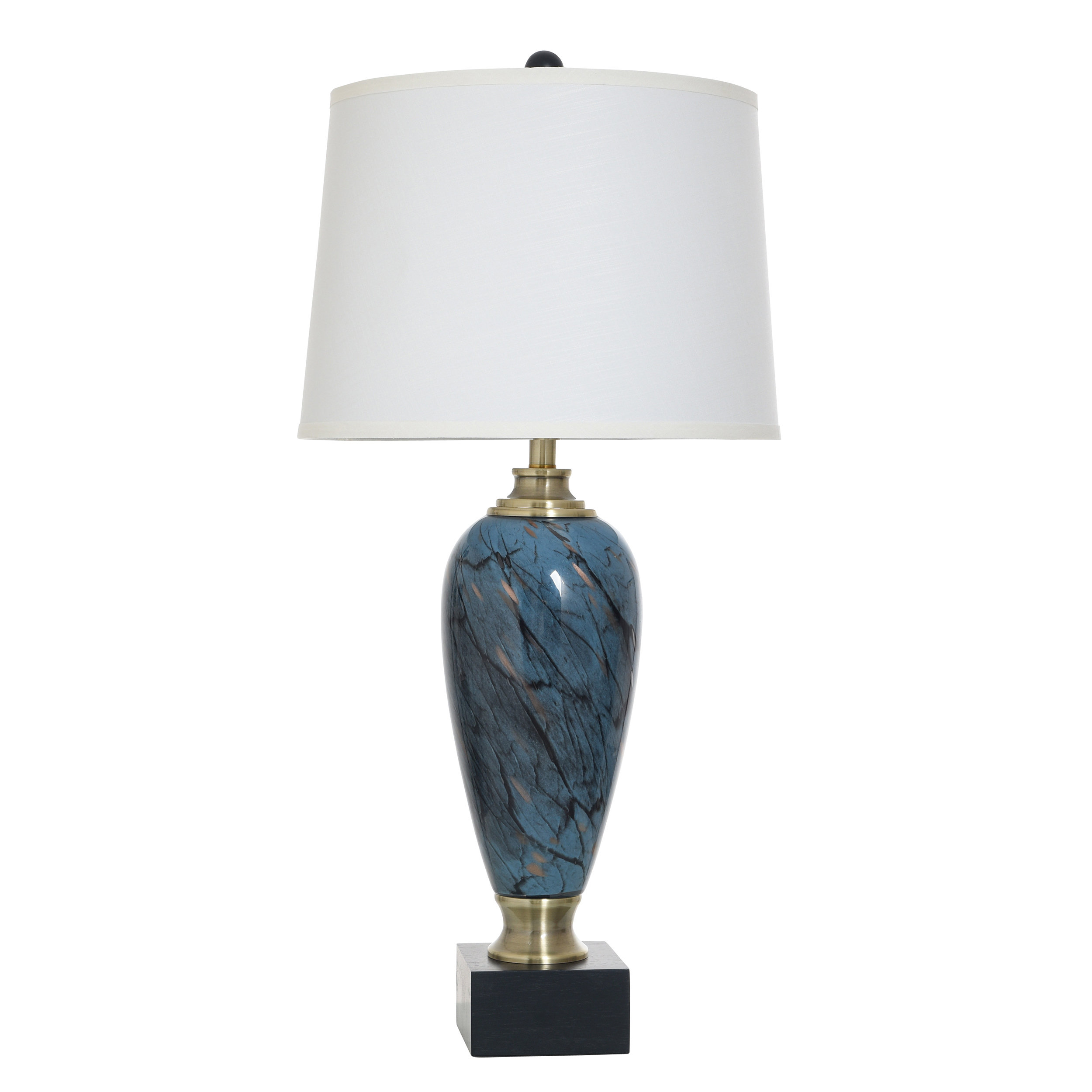 StyleCraft Home Glass Table Lamp - Nami Blue - White Fabric Shade | Wayfair