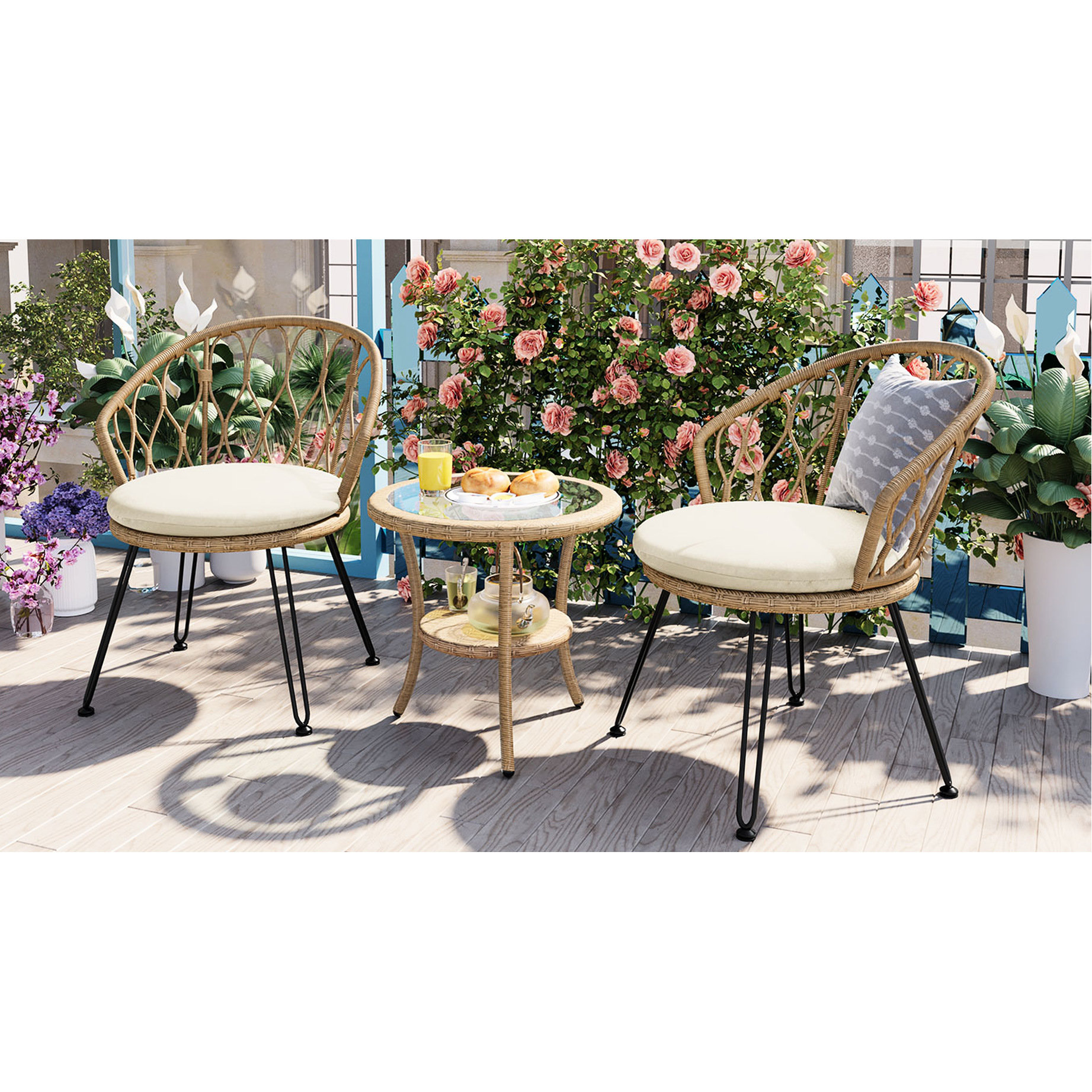 Latitude Run® 2 Chairs And A Glass Table For Outdoor Courtyards ...