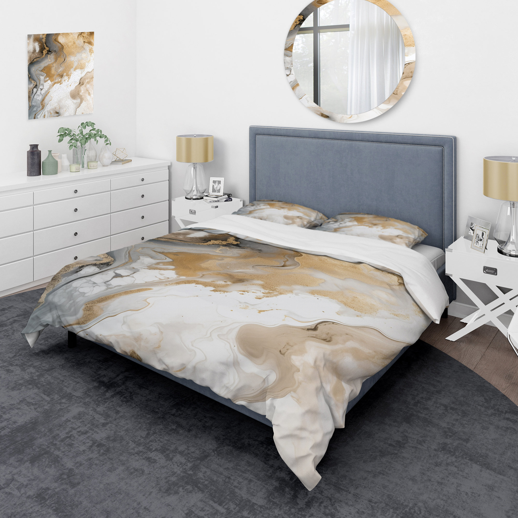 Design Art Gold And Grey A Marble Effect V - Abstract Marble Duvet ...