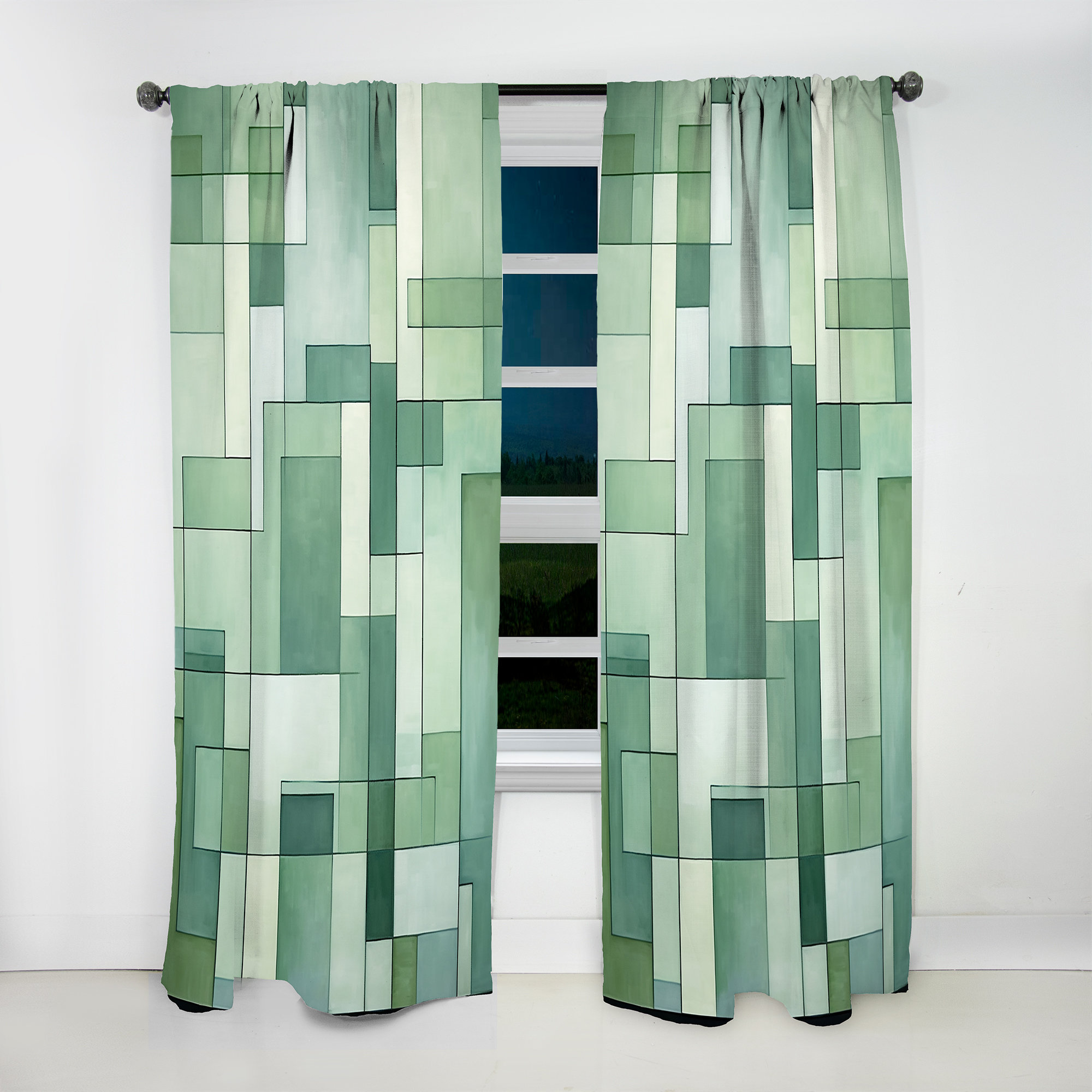 East Urban Home Eirny Green Cubic Line Art Deco I - Modern Curtain ...