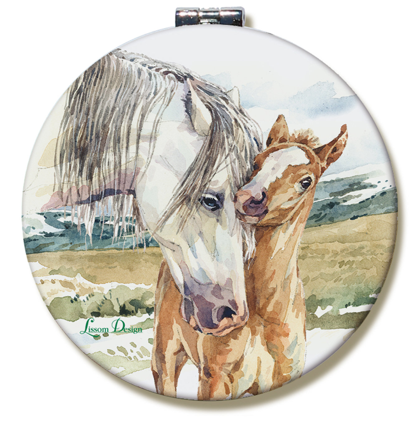 Lissom Design Wild Mustang Round Compact Mirror Decorative Box | Wayfair
