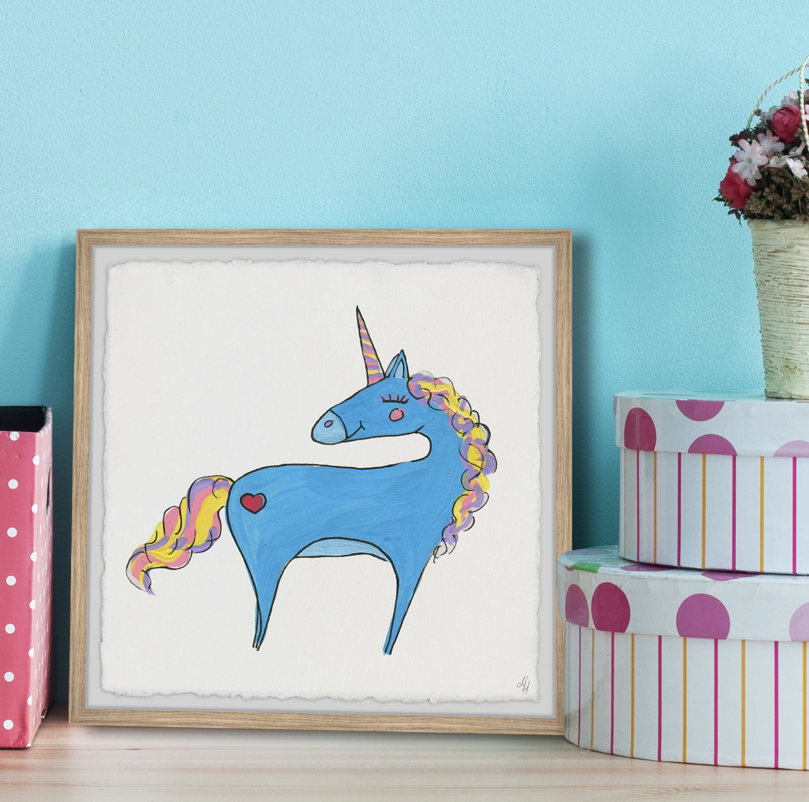 Isabelle & Max™ Lorenzo Cute Unicorn Heart Framed Print | Wayfair