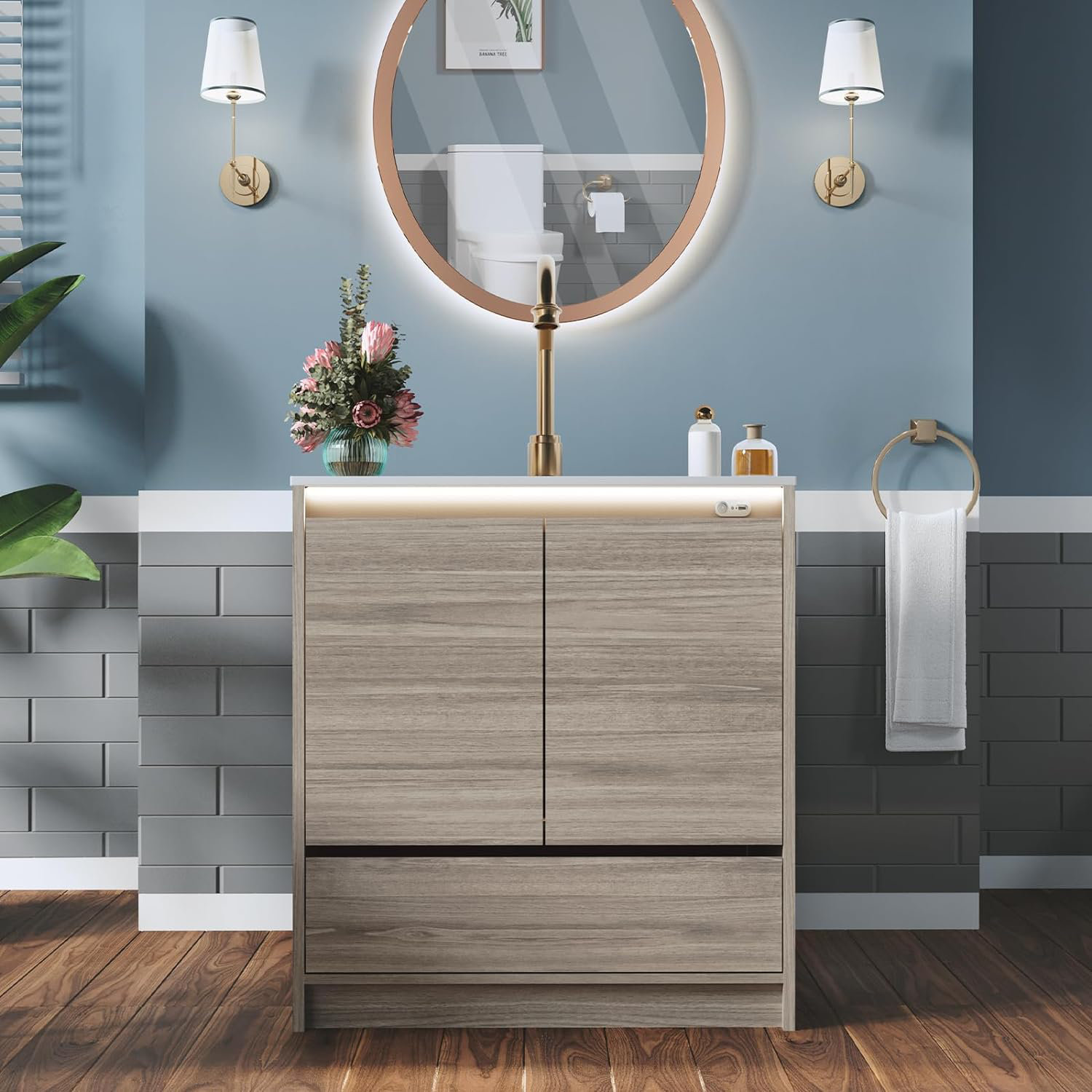 Wade Logan Bekam 31.5" LED Bathroom Vanity With Acrylic Sink, Motion ...