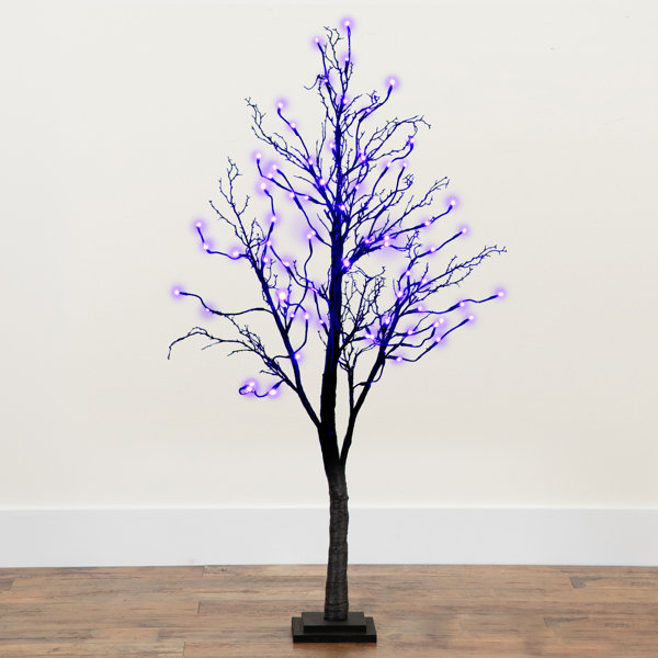 Primrue 4ft. Pre-Lit Halloween Deluxe Black Twig Artificial Fall Tree ...