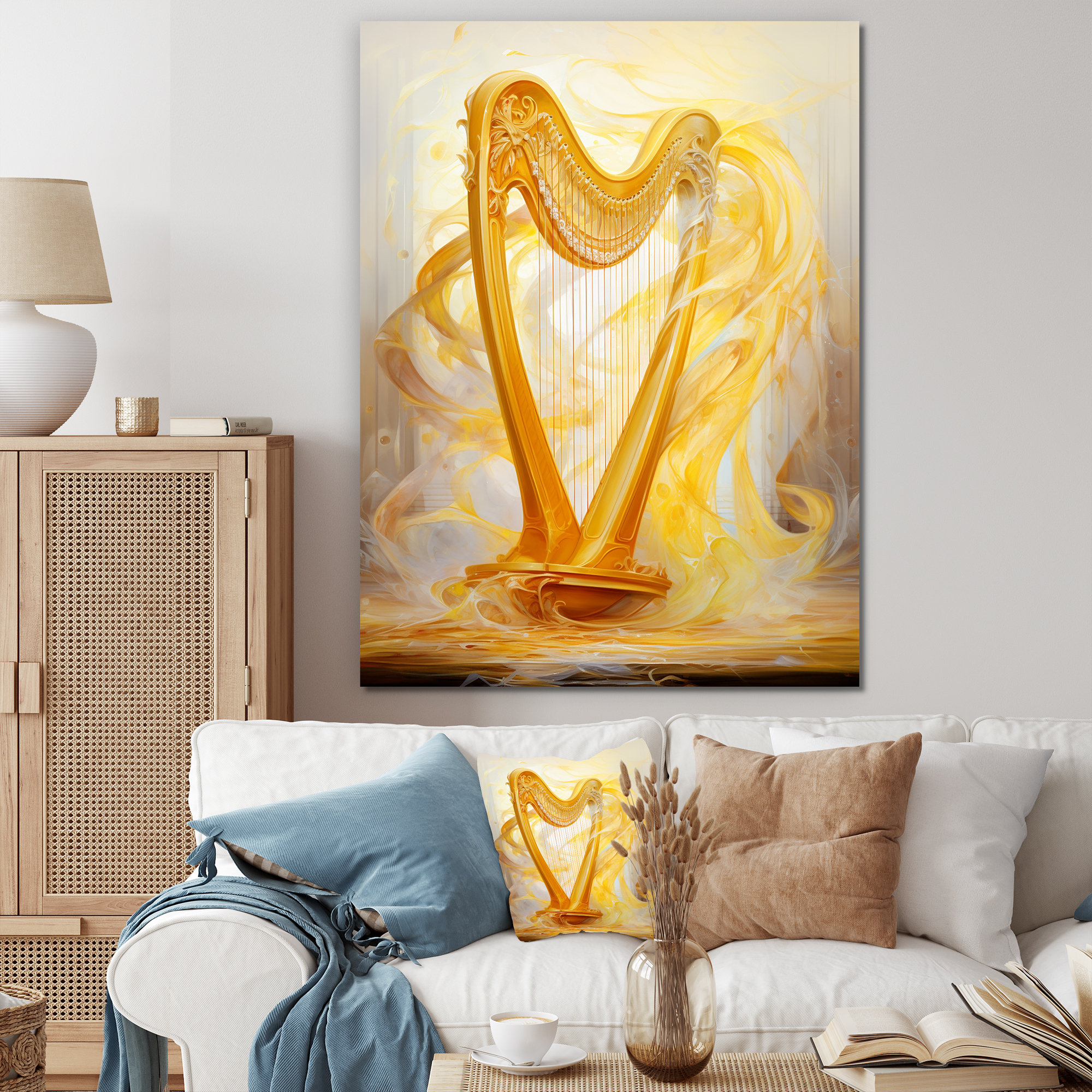 Design Art Majestic Golden Yellow Harmonic Harp IV | Wayfair