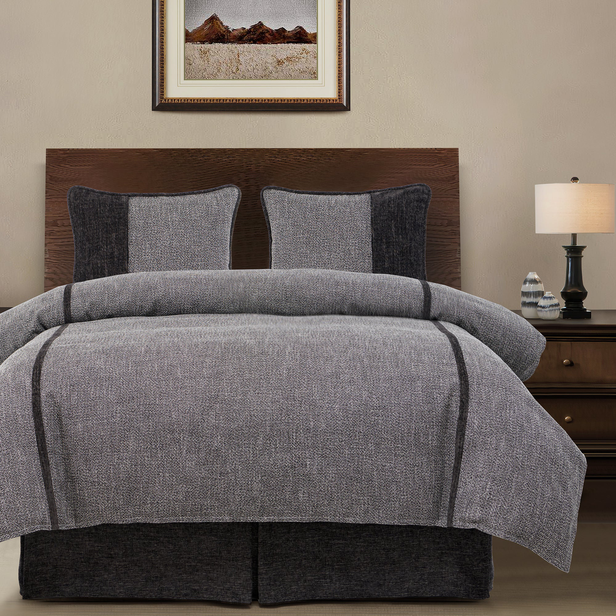 HiEnd Accents Hamilton Grey Chenille Traditional Modern Rustic 4 Piece ...