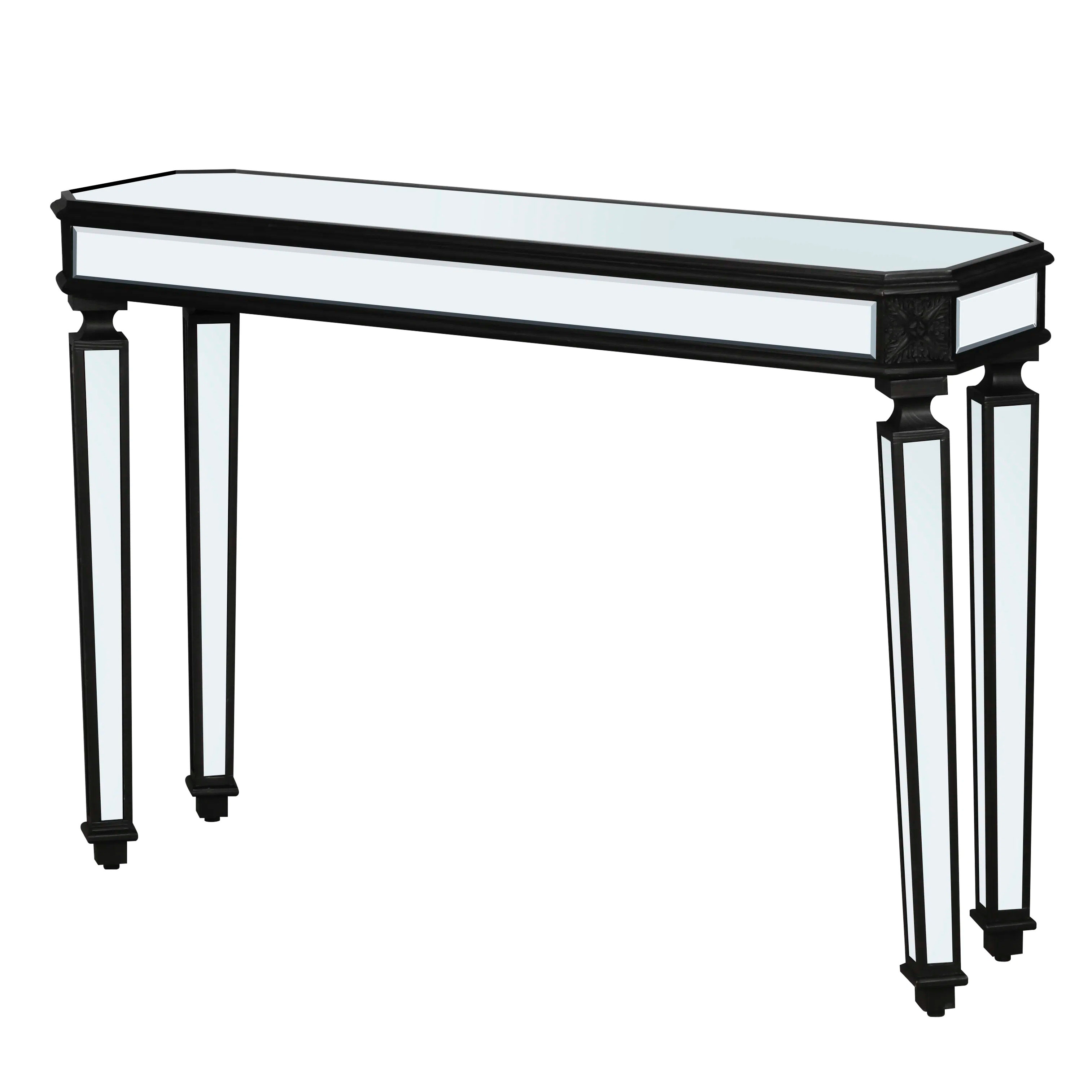 House of Hampton® Black Mirror Console Table Vintage Wood Grain Carving ...